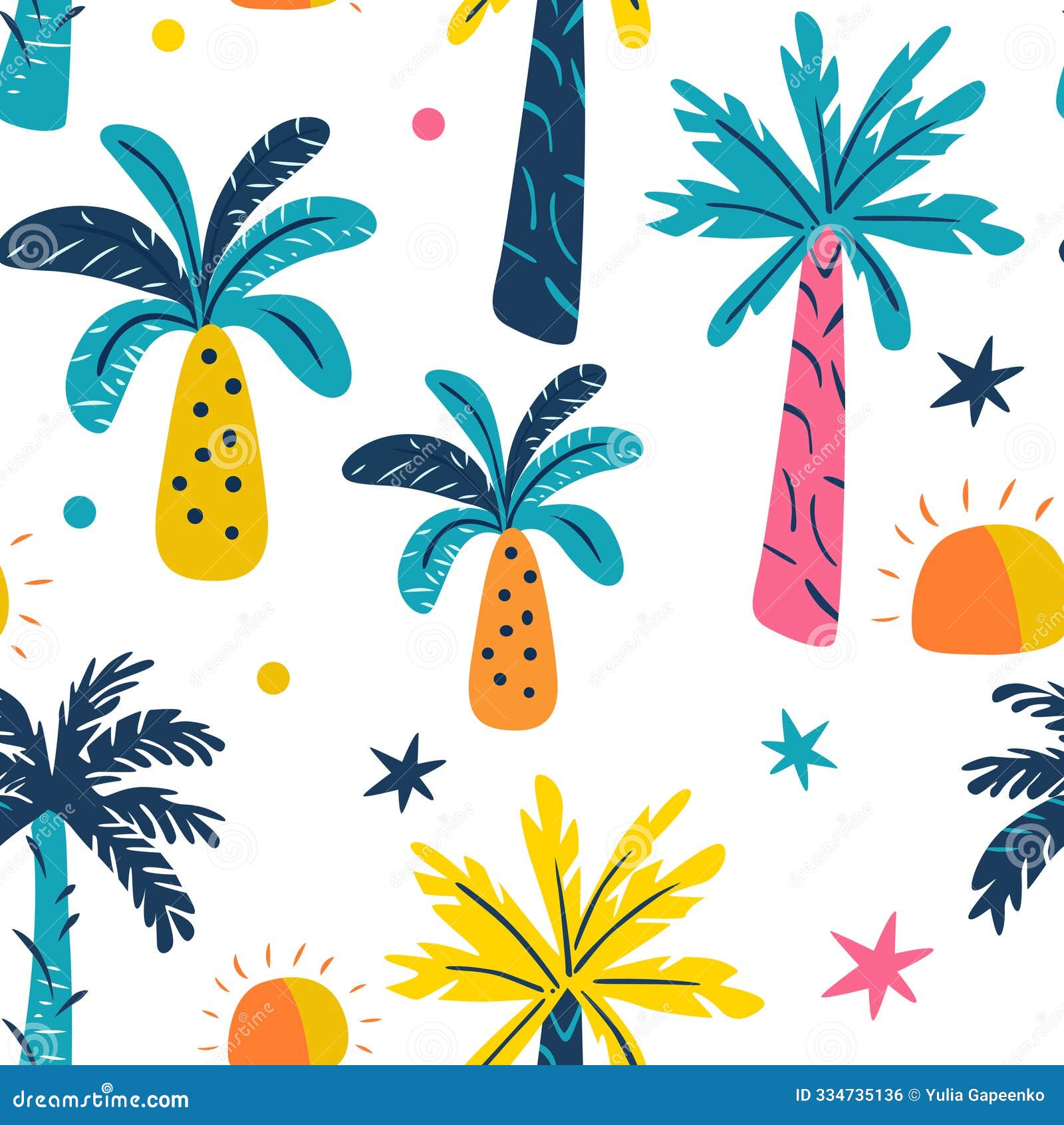 Tropical Pattern with Palm Trees and Suns Stock Vector - Illustration of palm, bright: 334735136