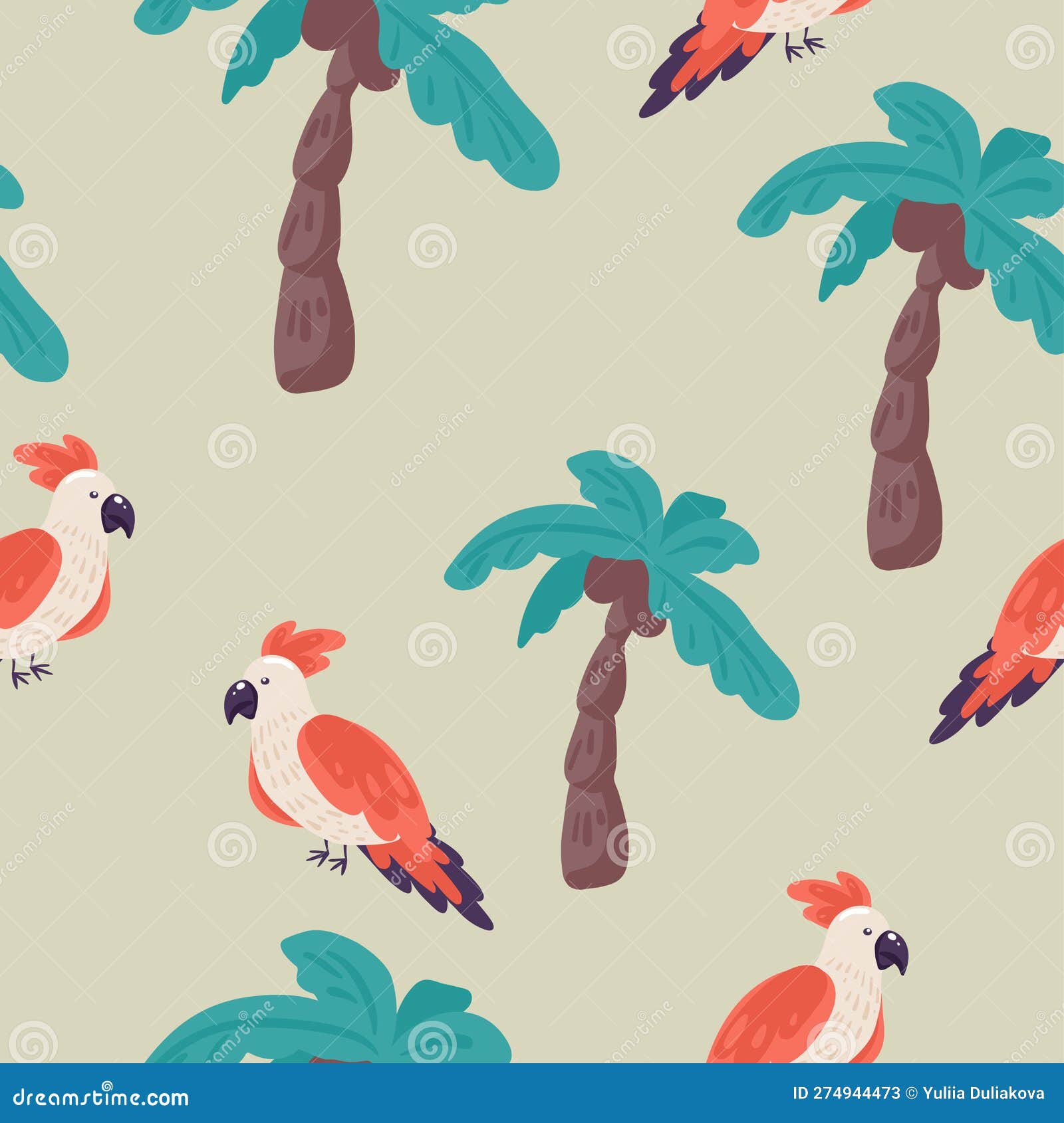 Tropical Pattern with Parrots and Tropical Leaves. Vector Seamless ...