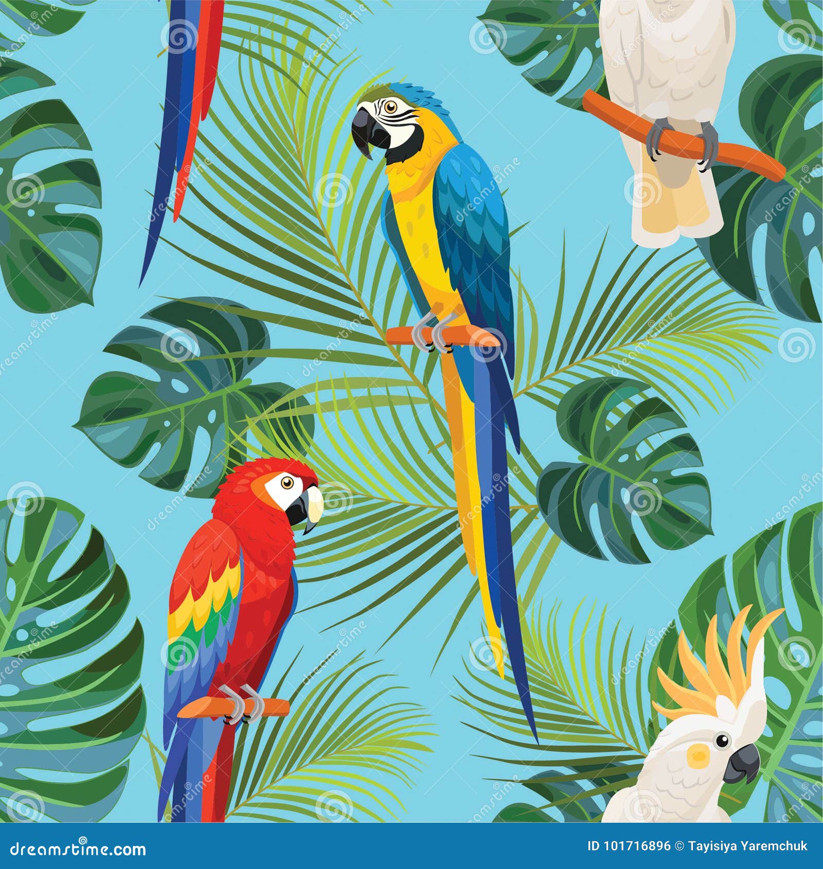 Tropical Pattern with Parrots. Vector Seamless Texture. Stock Vector ...