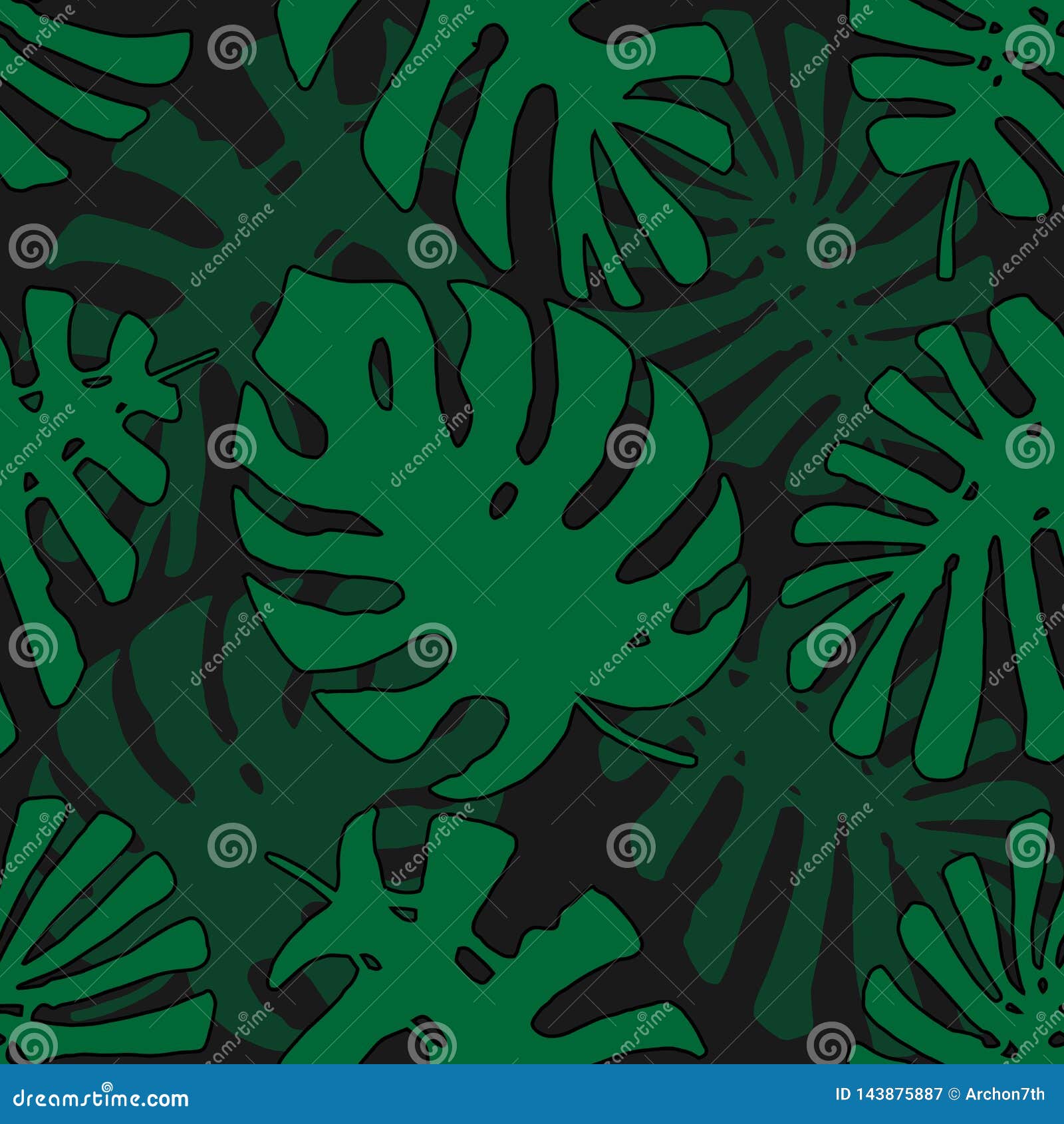 Tropical Pattern. Seamless Texture with Hand Drawn Leaves of Exotic ...