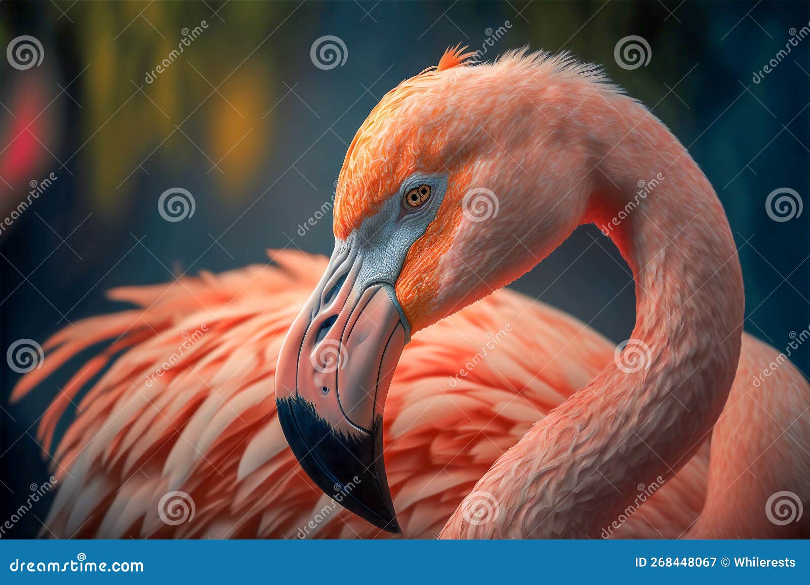 Tropical Pink Flamingo Bird Closeup in Side View. Stock Illustration ...