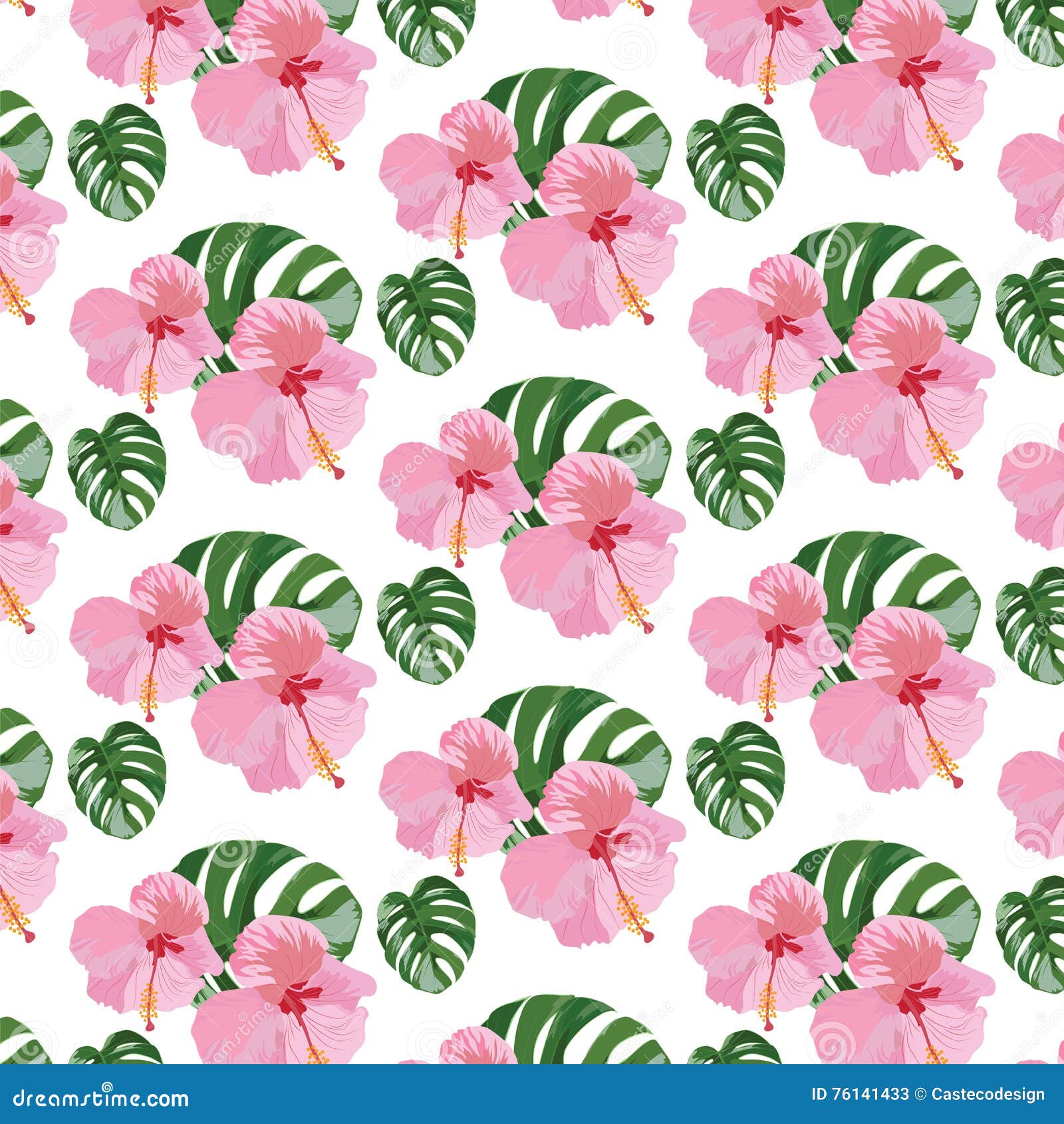 Tropical Pink Flowers Pattern Stock Vector - Illustration of beautiful ...
