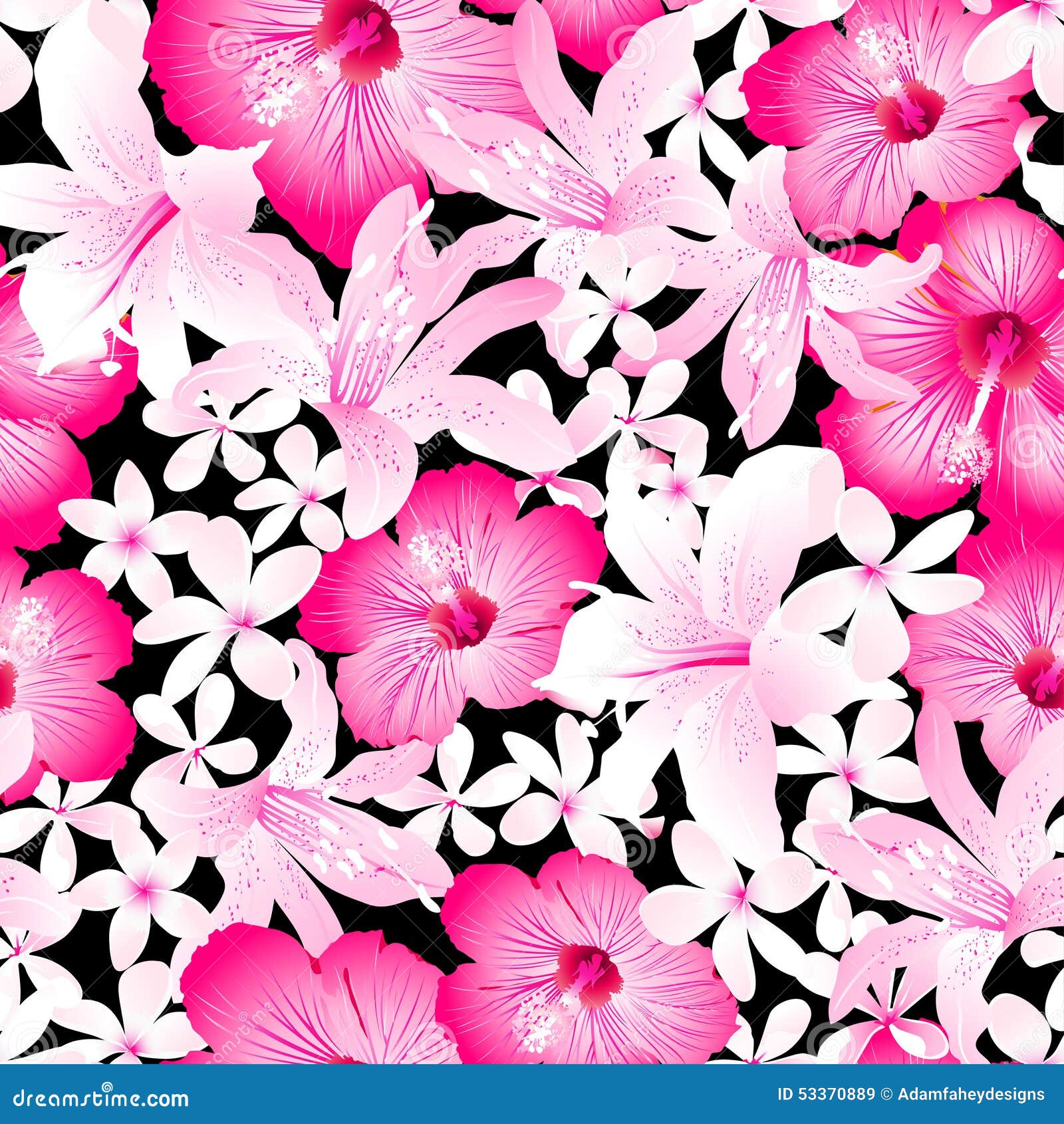 Tropical Pink and White Flowers Seamless Pattern Stock Vector ...