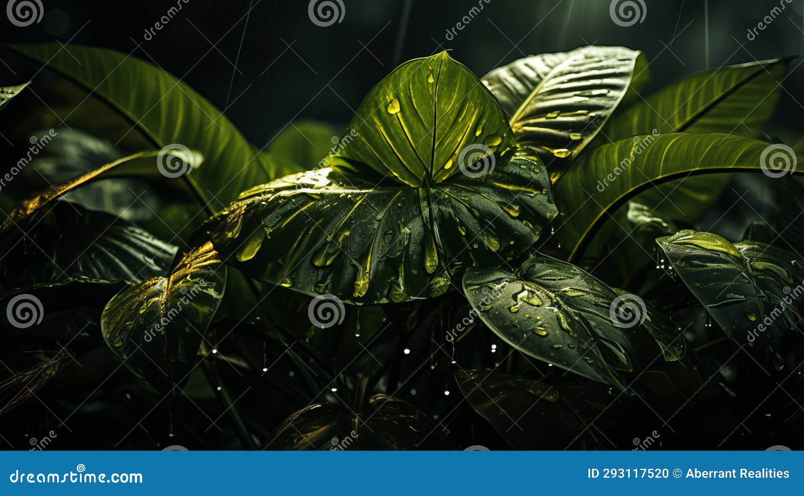 Tropical Plants in the Rain Stock Illustration - Illustration of ...