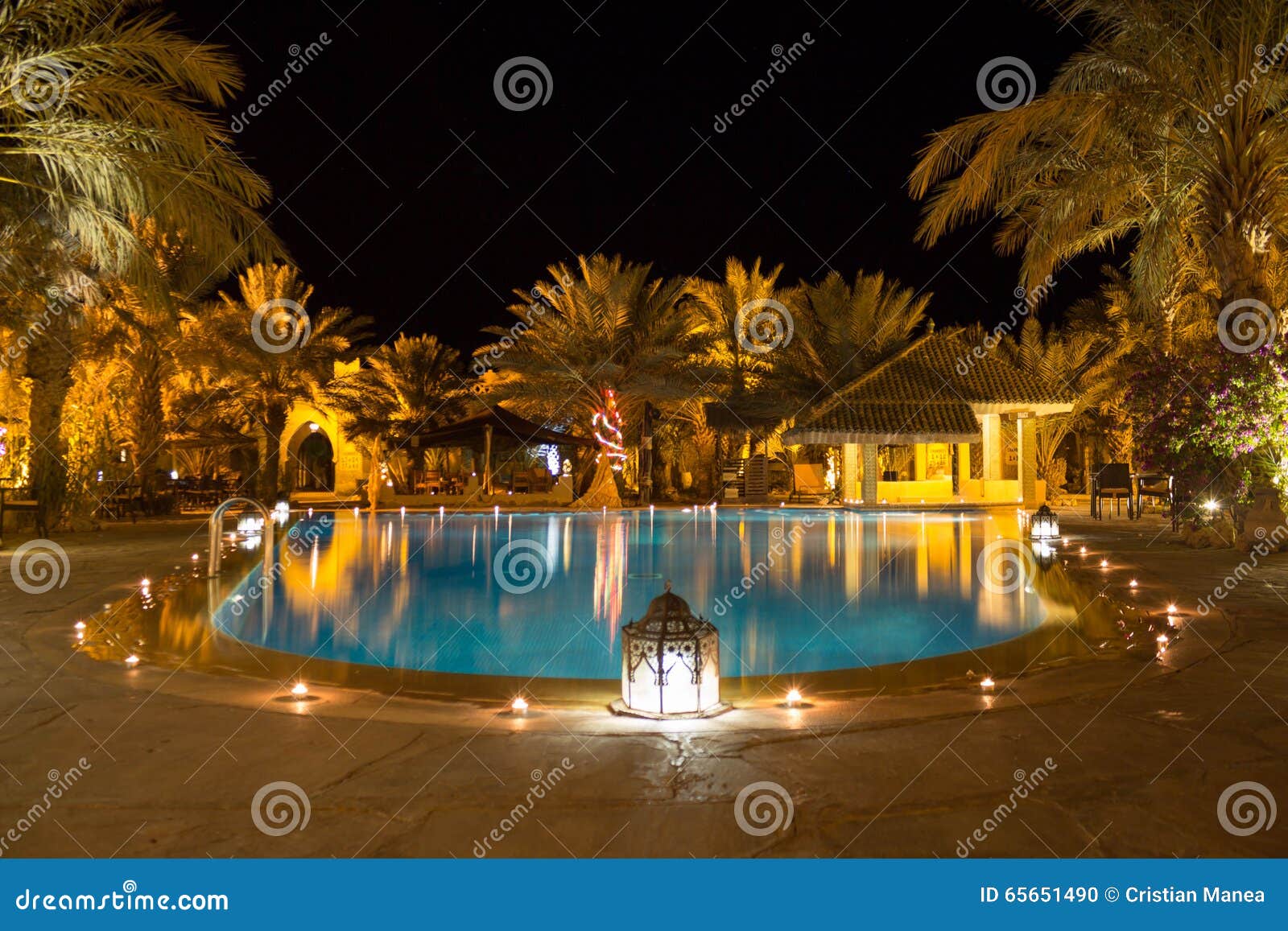 Tropical pool at night stock photo. Image of swimming - 65651490