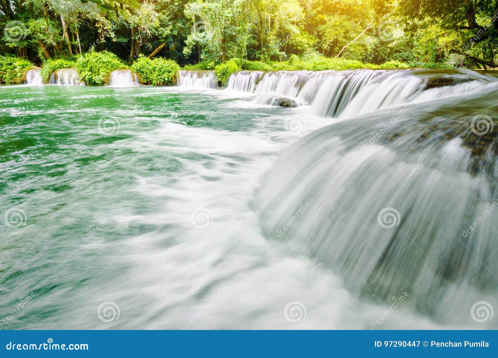 Tropical Rain Forest Cascading Falls. Stock Image - Image of scenic ...