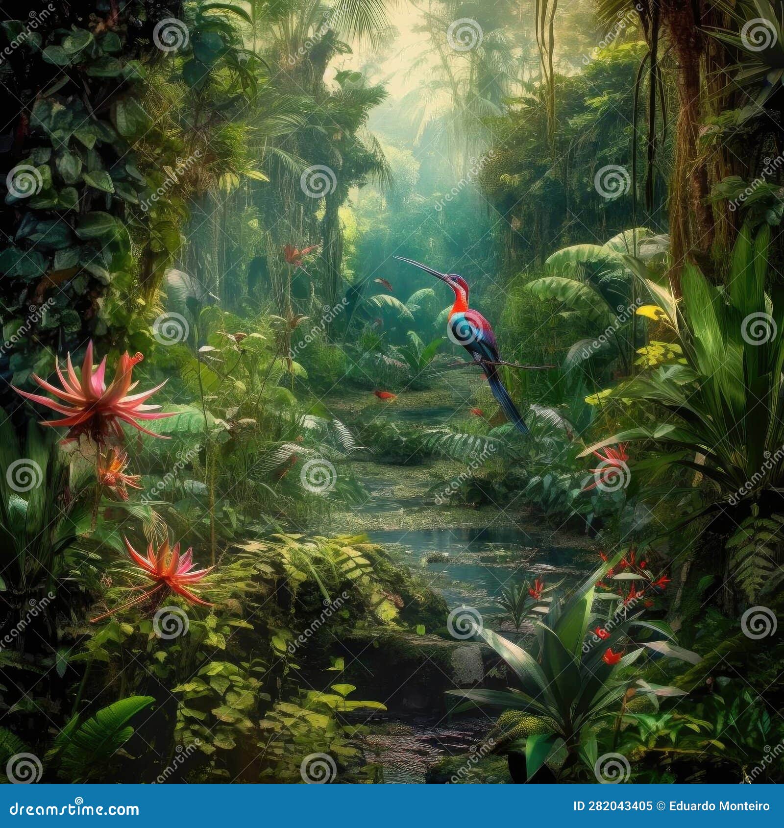 A Tropical Rainforest with a Colorful Array of Plants and Wildlife ...