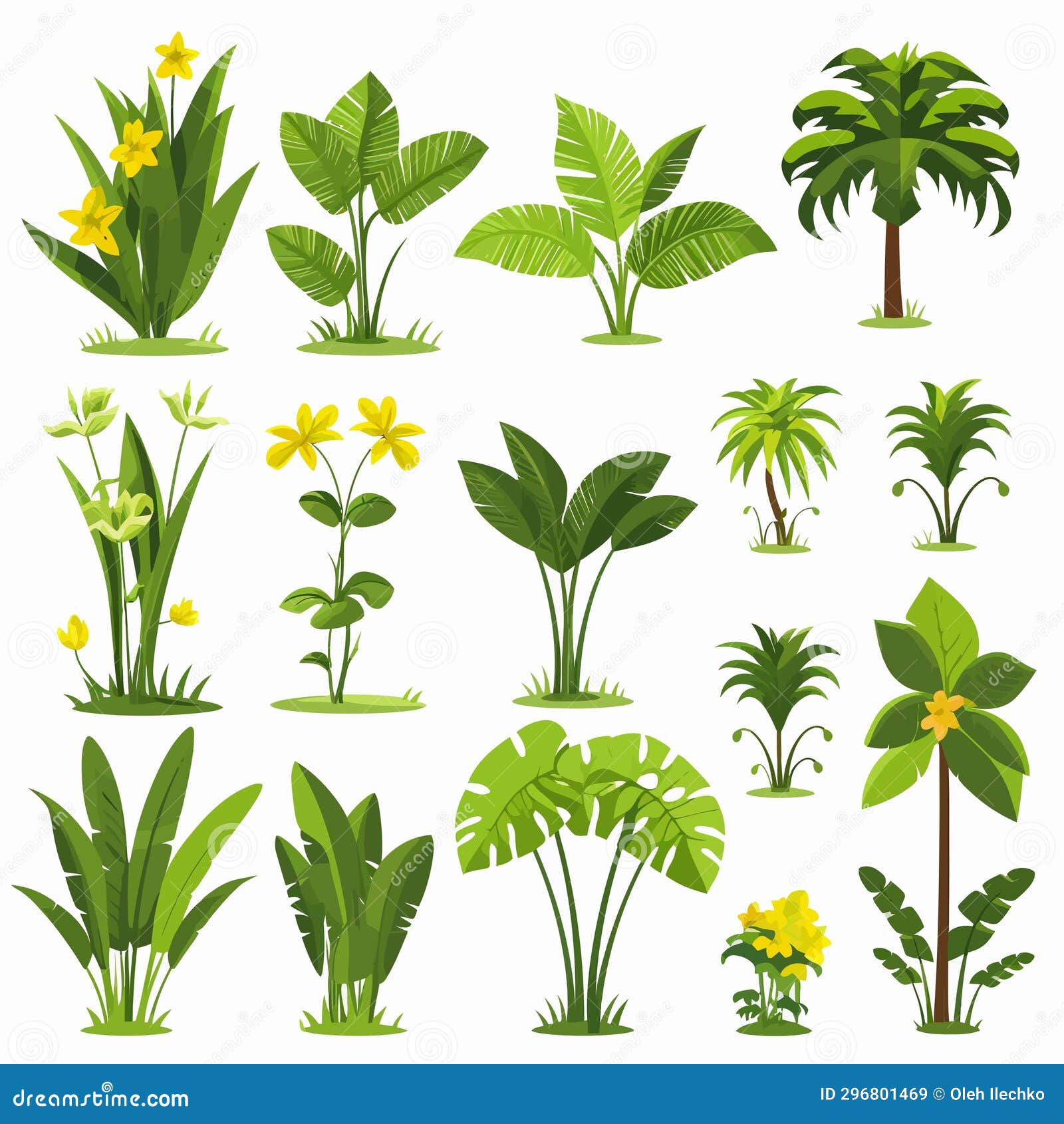 Tropical Rainforest Flora Set Vector Flat Isolated Illustration Stock Illustration ...