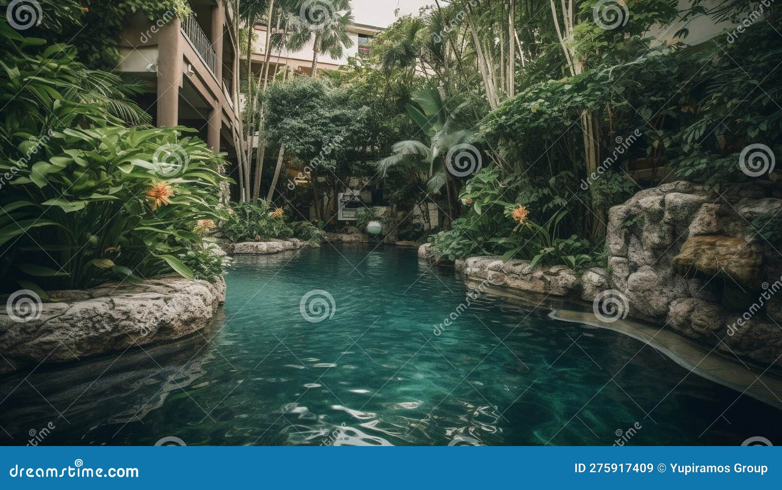 Tropical Rainforest, Palm Trees, and Swimming Pool Generated by AI ...