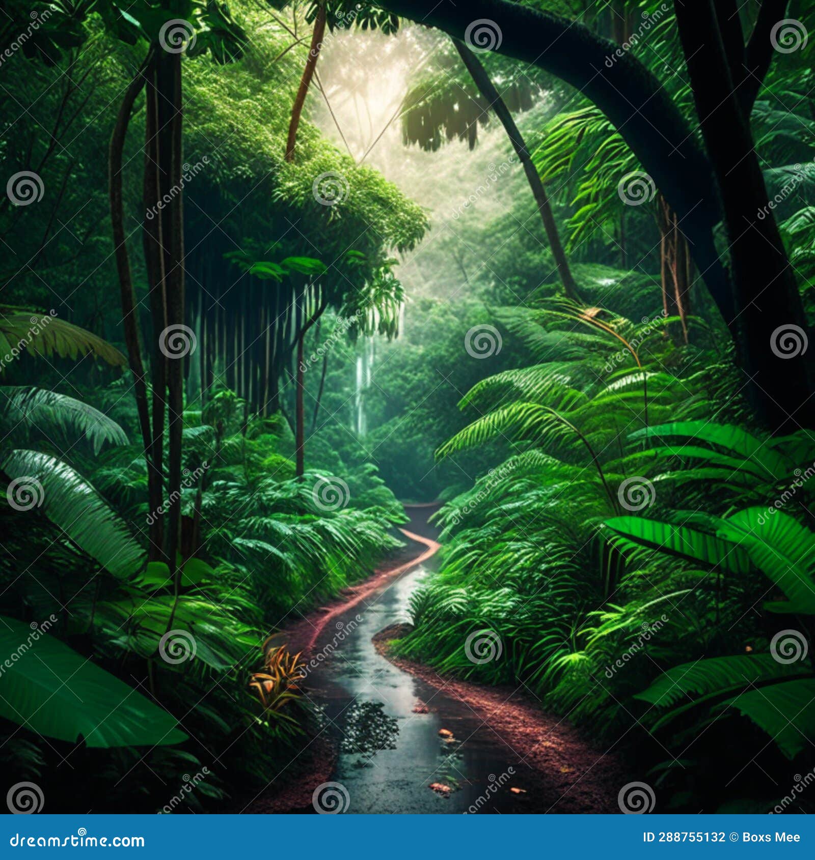 Tropical Rainforest with Path and Trees. Nature Background Stock ...