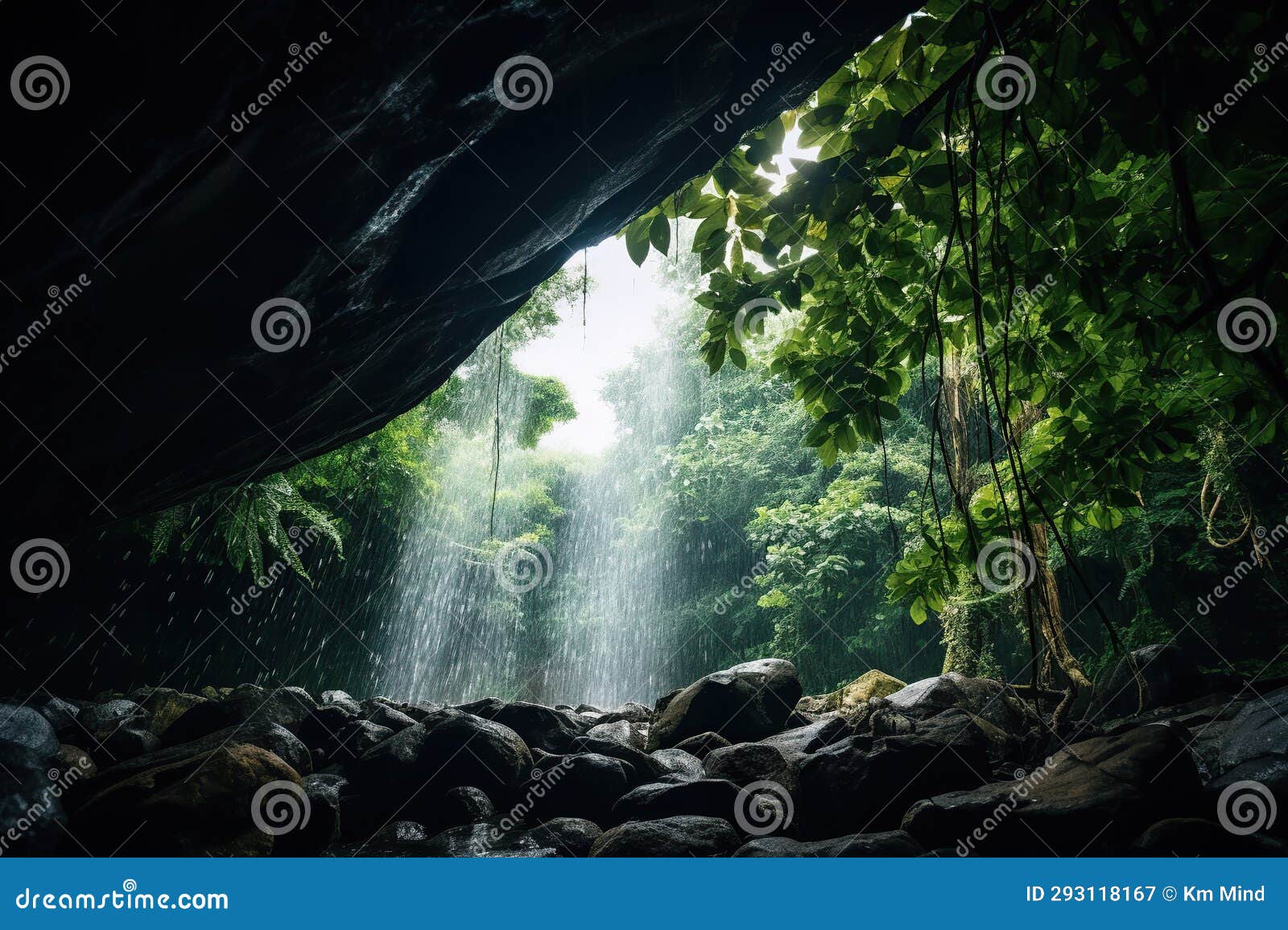 Tropical Rainforest with Rocks and Waterfall in the Jungle. Generative ...
