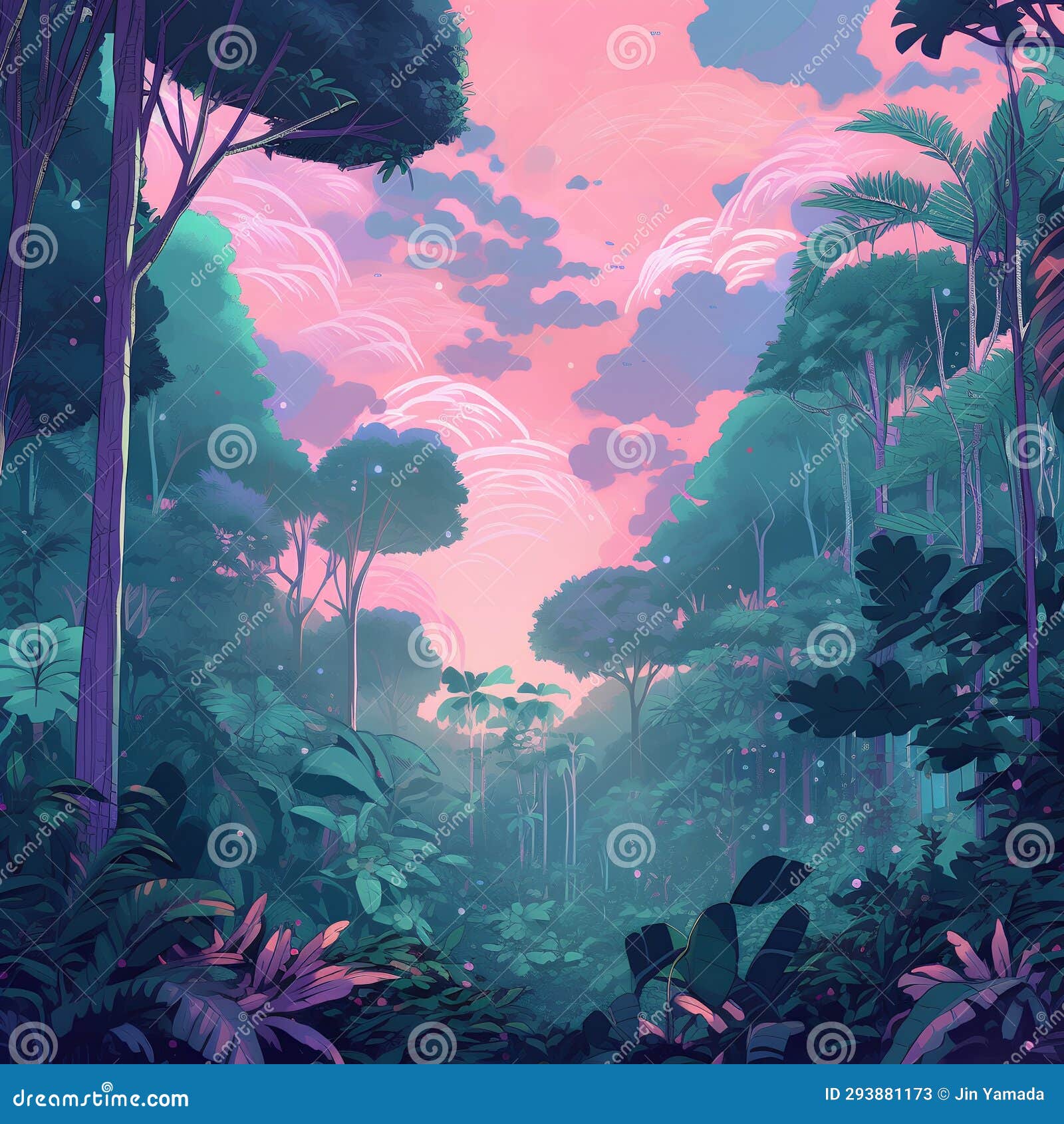 Tropical Rainforest Vector Background. Rainforest Landscape with ...