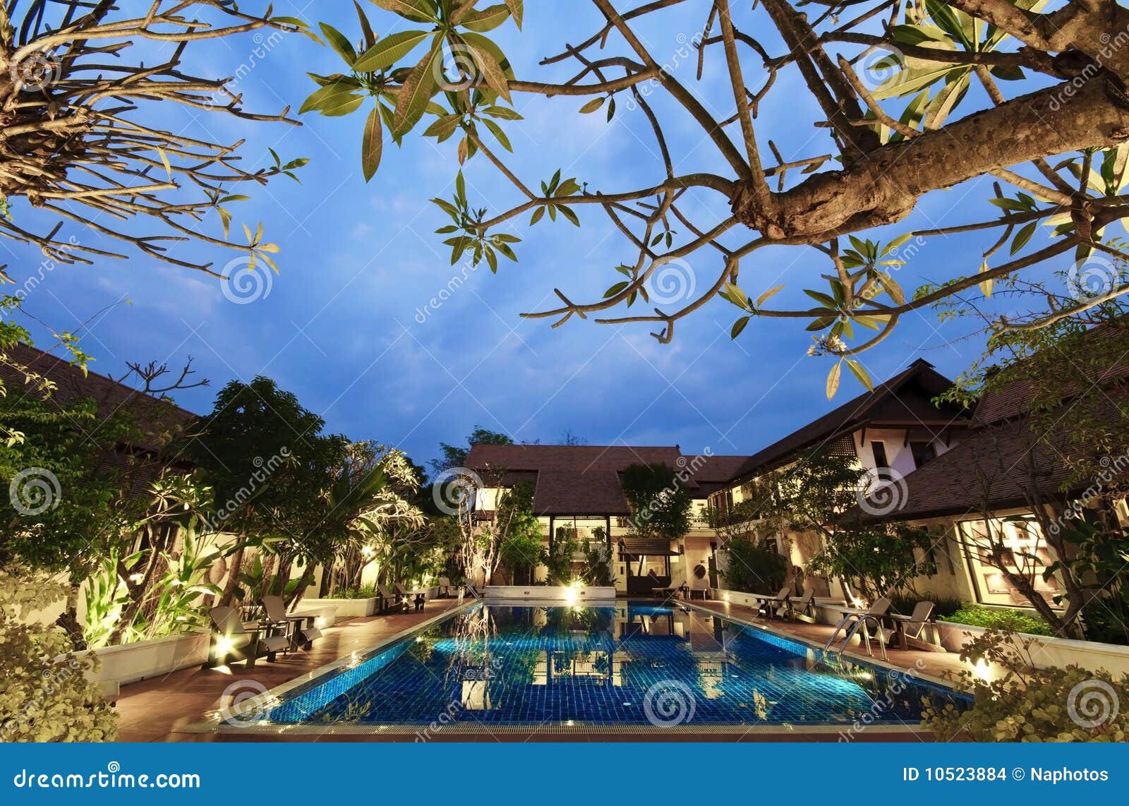 Tropical resort at night stock photo. Image of structure - 10523884