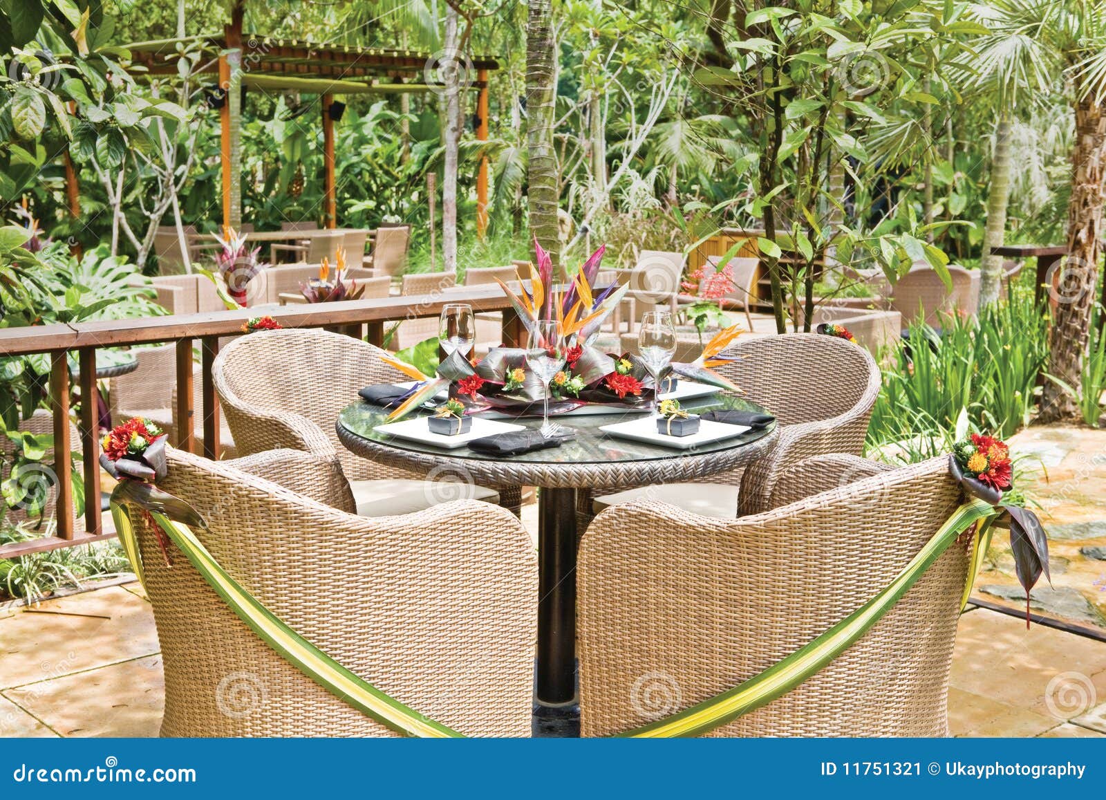 Tropical Resort Style Table Setup Stock Image - Image of ribbon ...