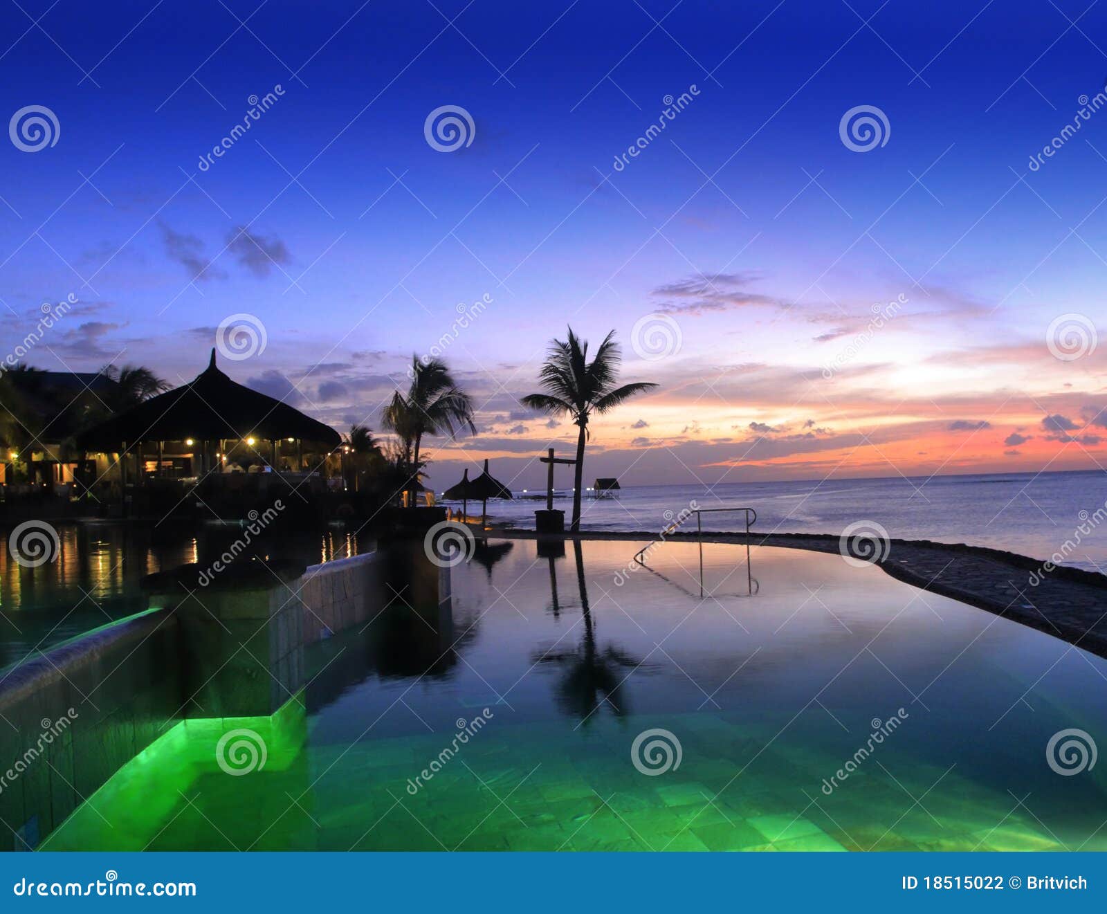 Tropical Resort on the Sunset Stock Photo - Image of outdoors, swimm ...
