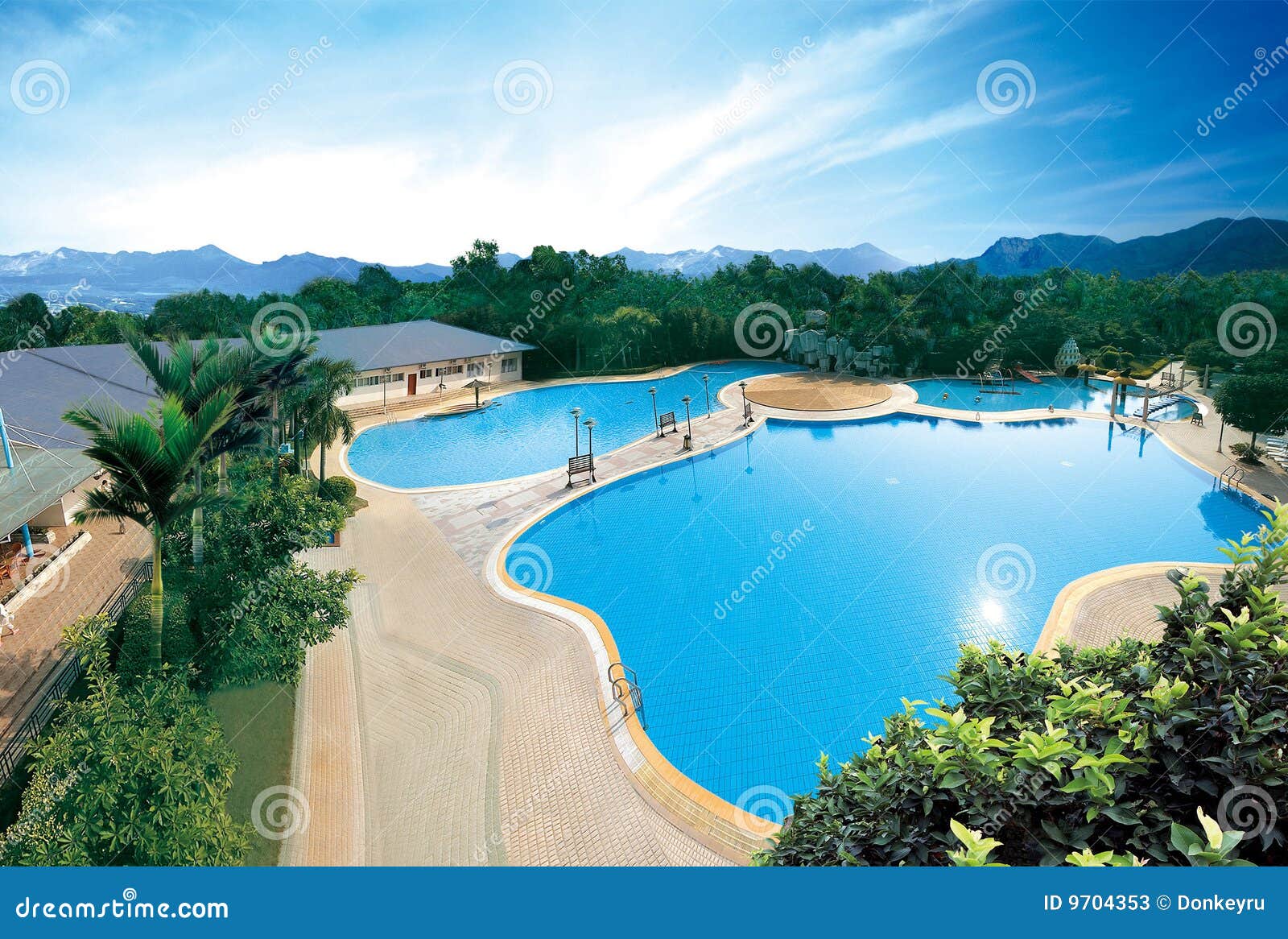 Tropical Resort Swimming Pool Stock Image - Image of mountainous ...