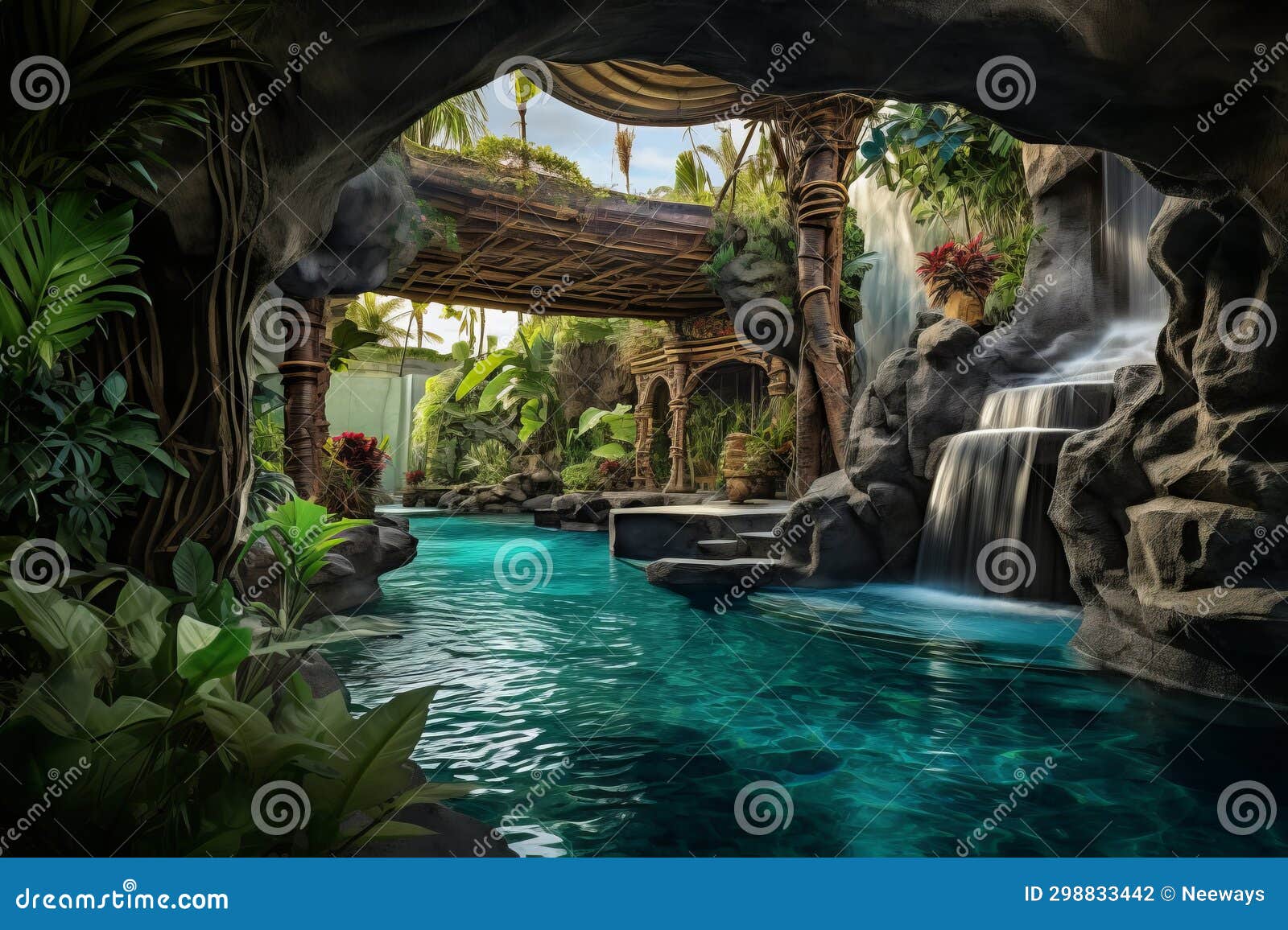 Tropical Resort with Waterfall Pool - AI Generated Stock Photo - Image ...