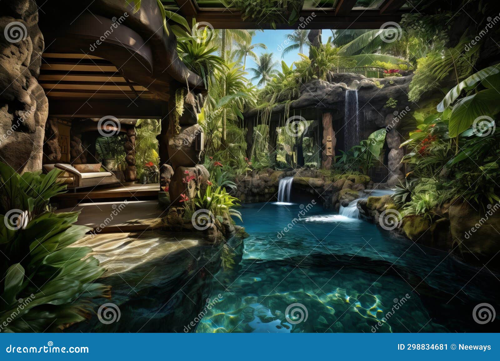 Tropical Resort with Waterfall Pool - AI Generated Stock Image - Image ...