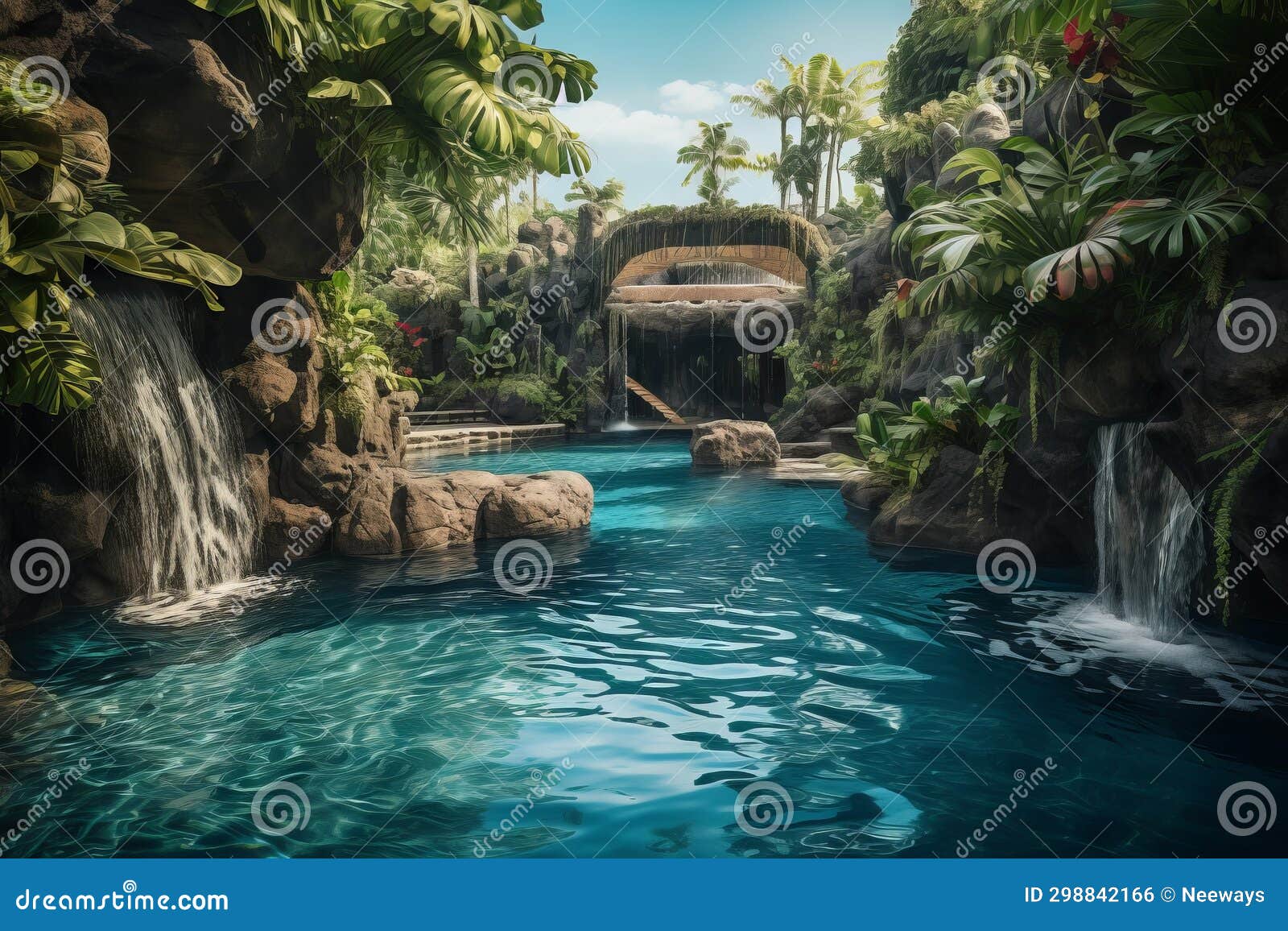 Tropical Resort with Waterfall Pool - AI Generated Stock Photo - Image ...