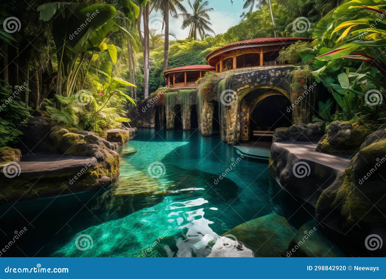 Tropical Resort with Waterfall Pool - AI Generated Stock Photo - Image ...