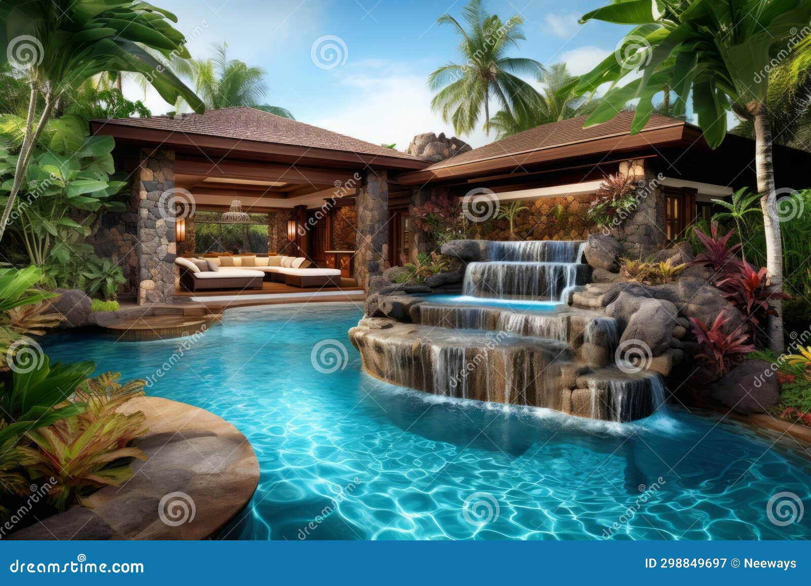 Tropical Resort with Waterfall Pool - AI Generated Stock Image - Image ...
