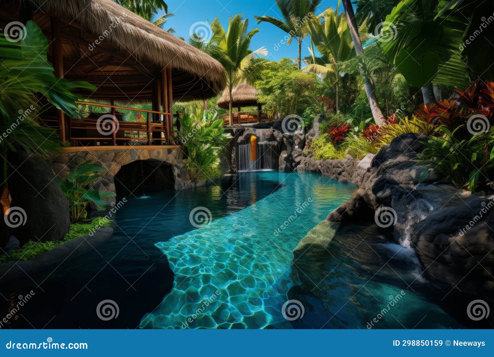Tropical Resort with Waterfall Pool - AI Generated Stock Image - Image ...