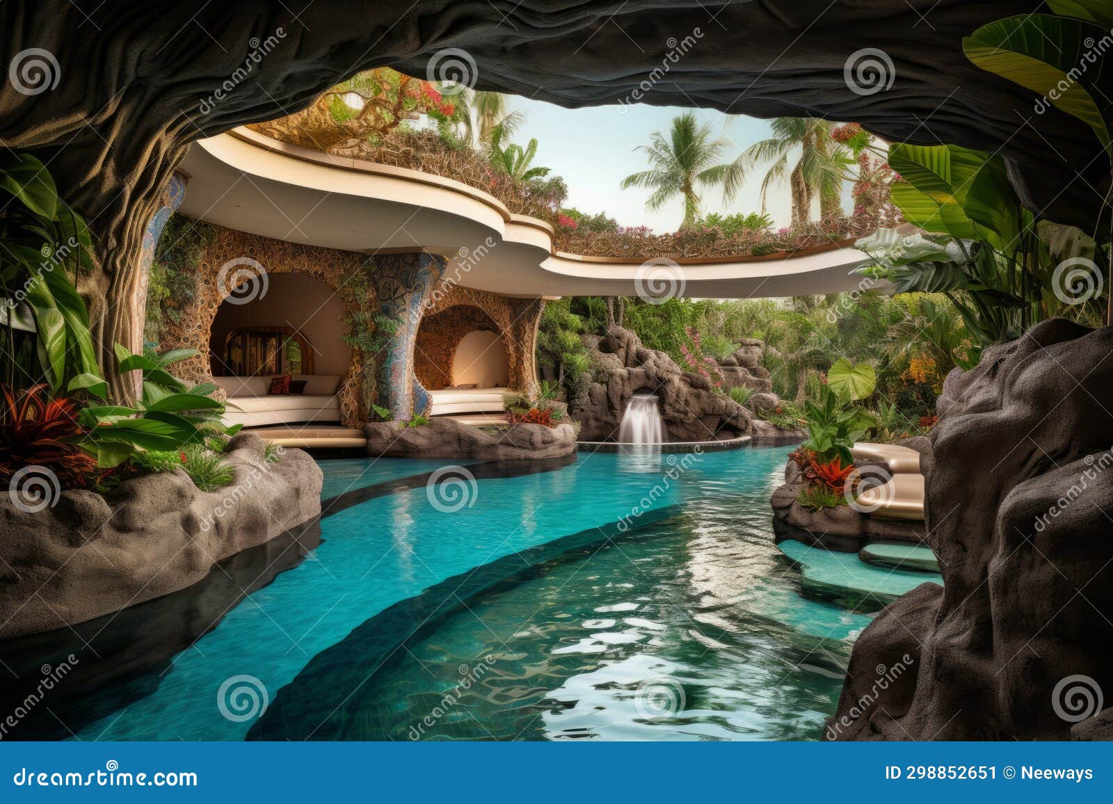 Tropical Resort with Waterfall Pool - AI Generated Stock Image - Image ...
