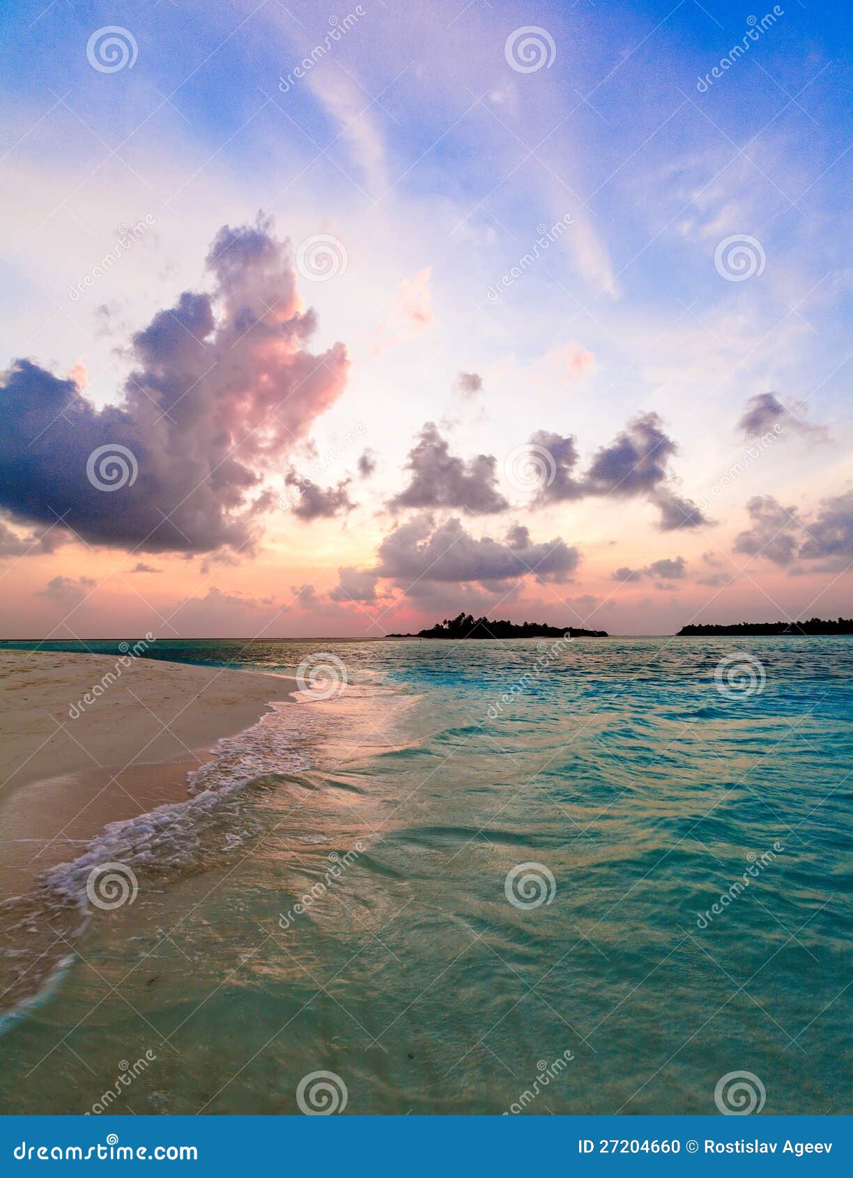 Tropical Sand Beach at Sunset, Maldives Stock Photo - Image of ocean ...