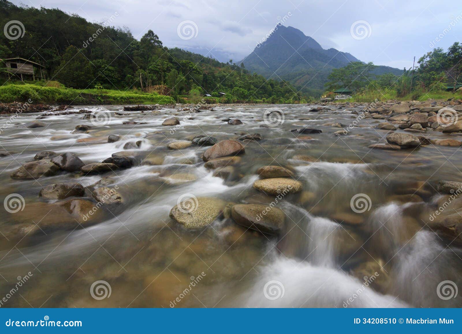 Tropical Scene with River and Mountain Stock Photo - Image of ...
