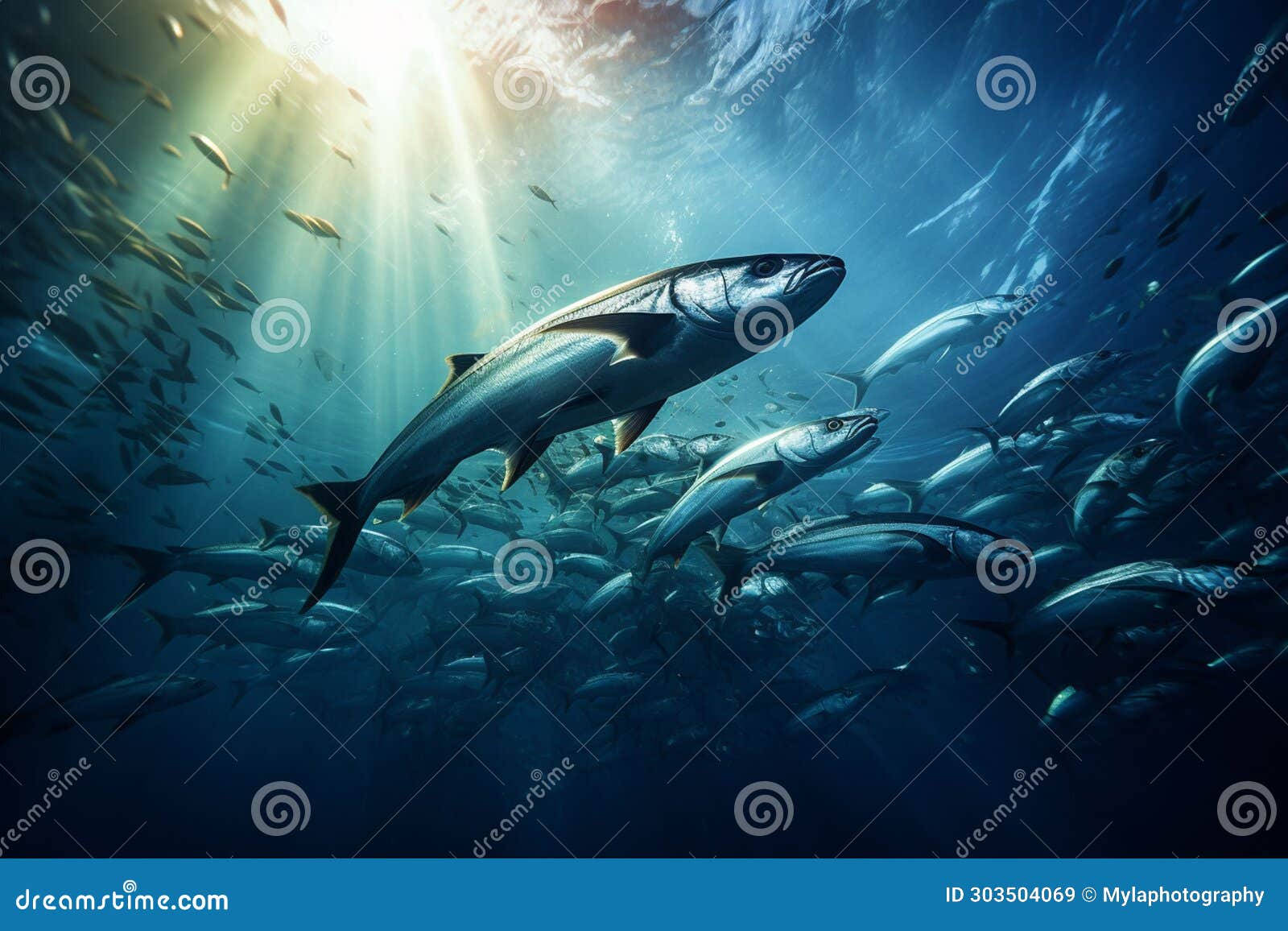 Tropical School of Fish in Dark Deep Ocean Stock Illustration ...