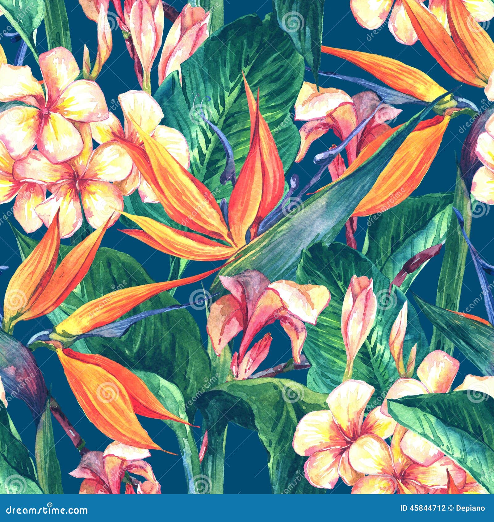 Tropical Seamless Pattern with Exotic Flowers Stock Illustration ...
