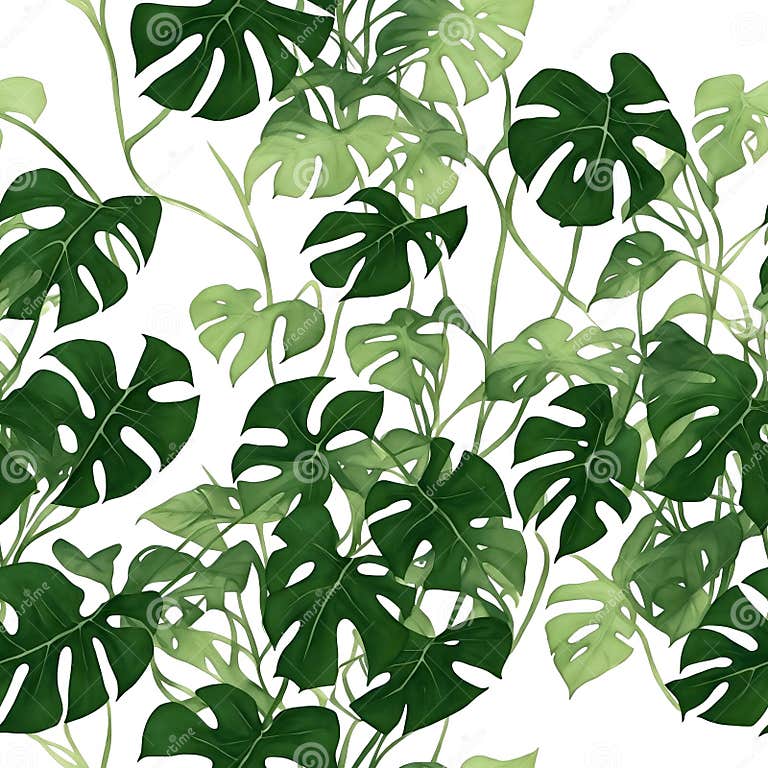 Tropical Seamless Pattern Of Monstera Leaves On White Background Ai