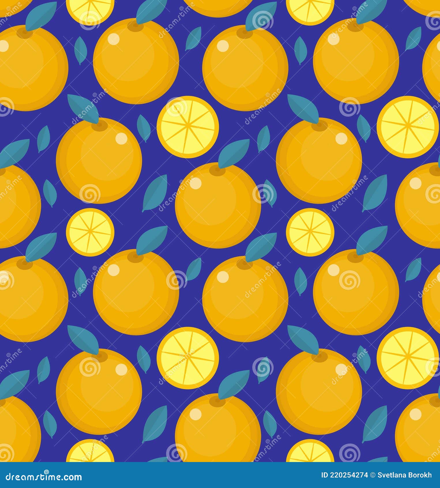 Tropical Seamless Pattern with Orange on a Blue Background. Fruit ...