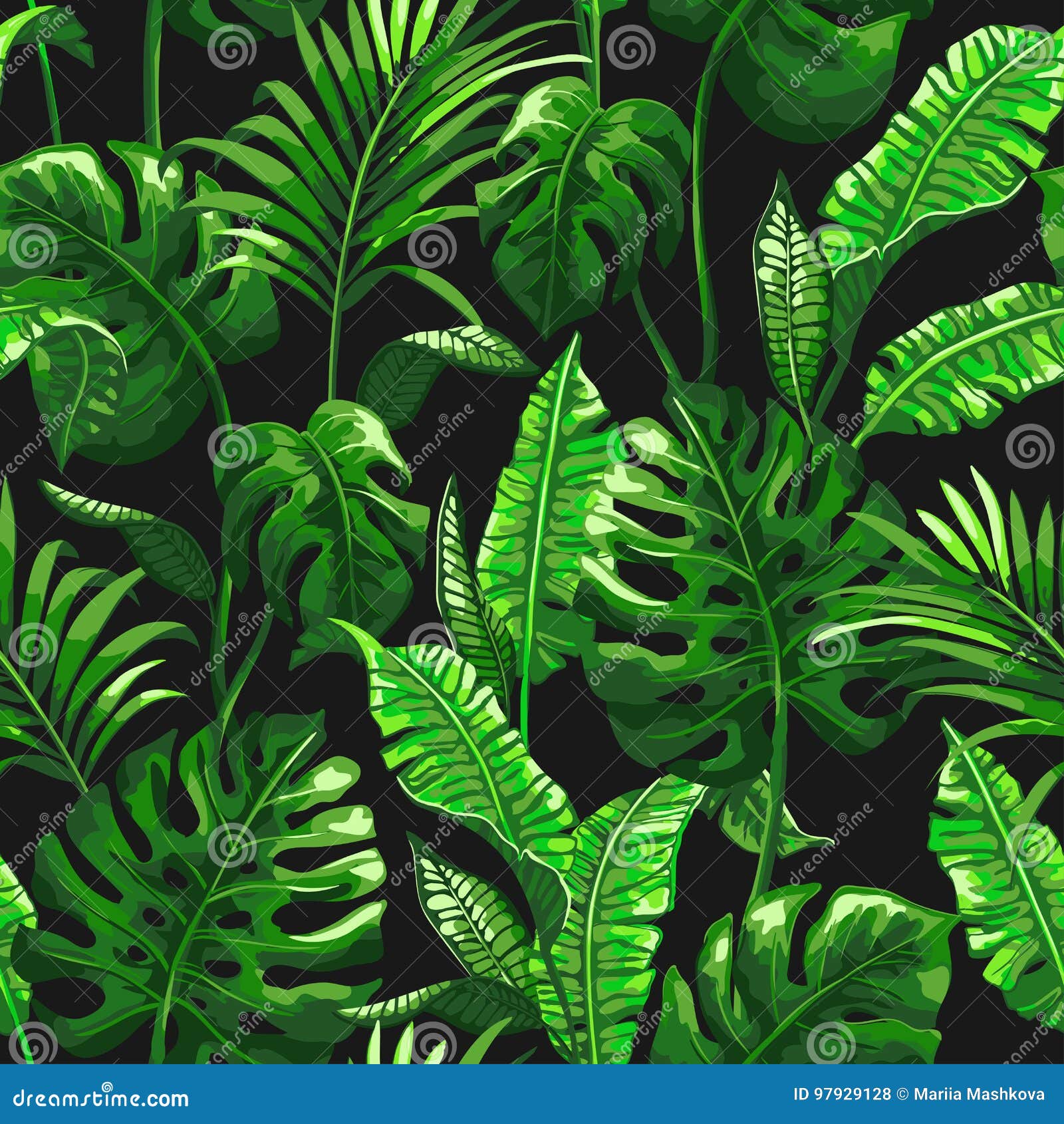 Tropical Seamless Pattern with Palm Leaves. Stock Vector - Illustration ...