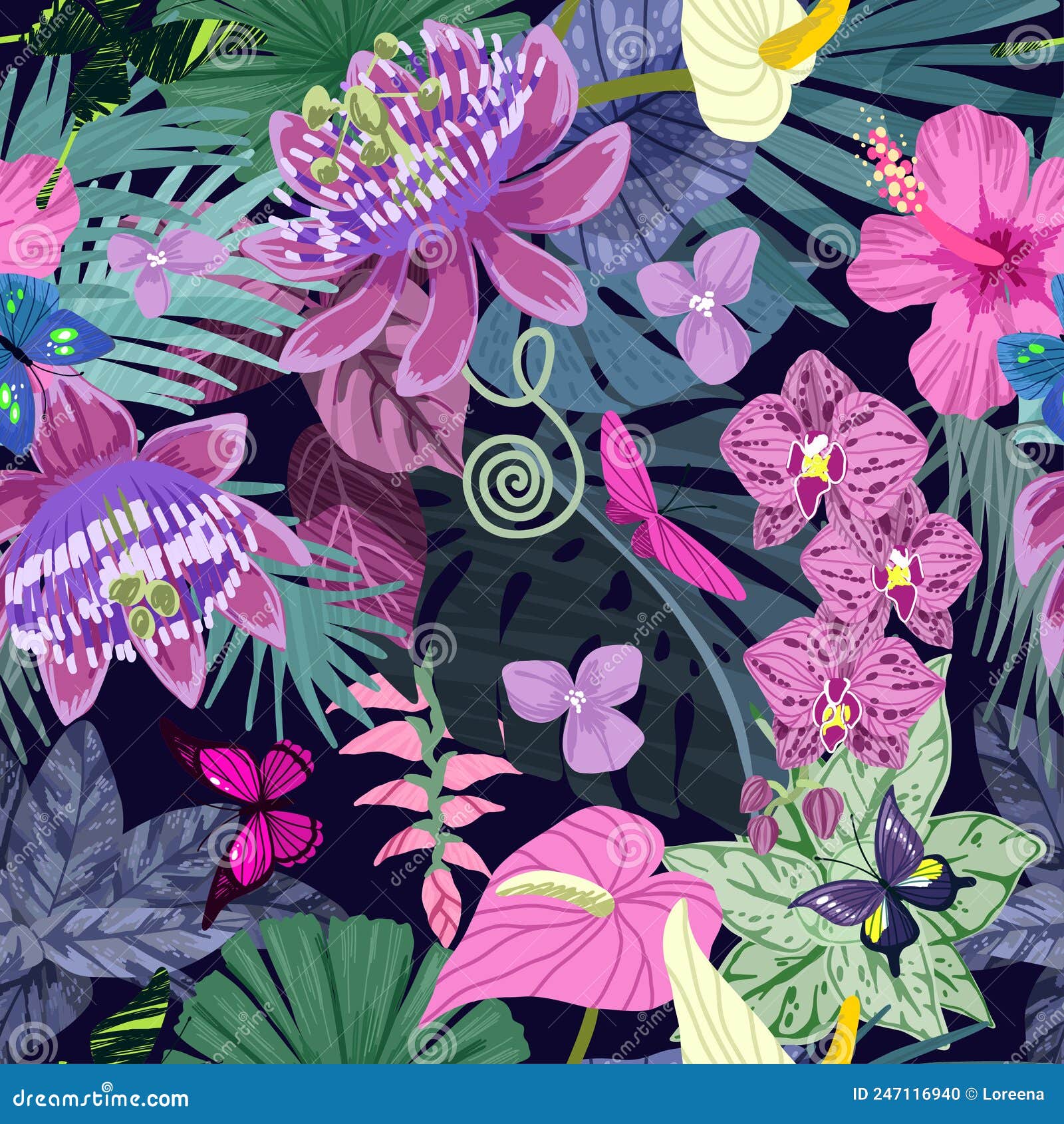 Tropical Seamless Pattern, Hand Drawn Vector Art Stock Vector ...