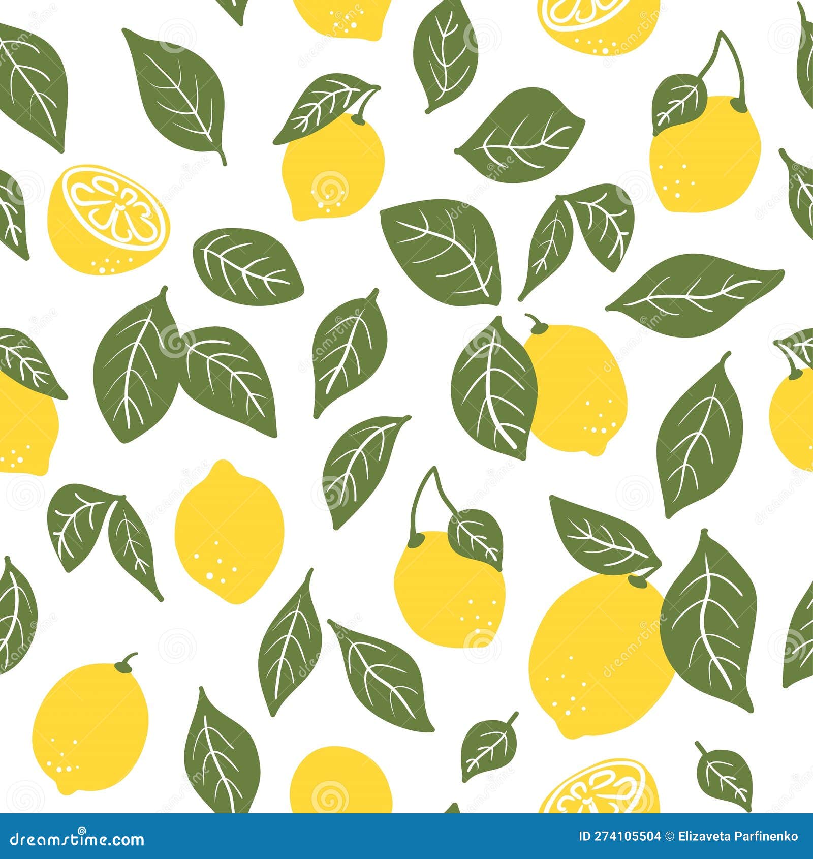 Tropical Seamless Pattern with Yellow Lemons and Lemon Slices. Hand ...