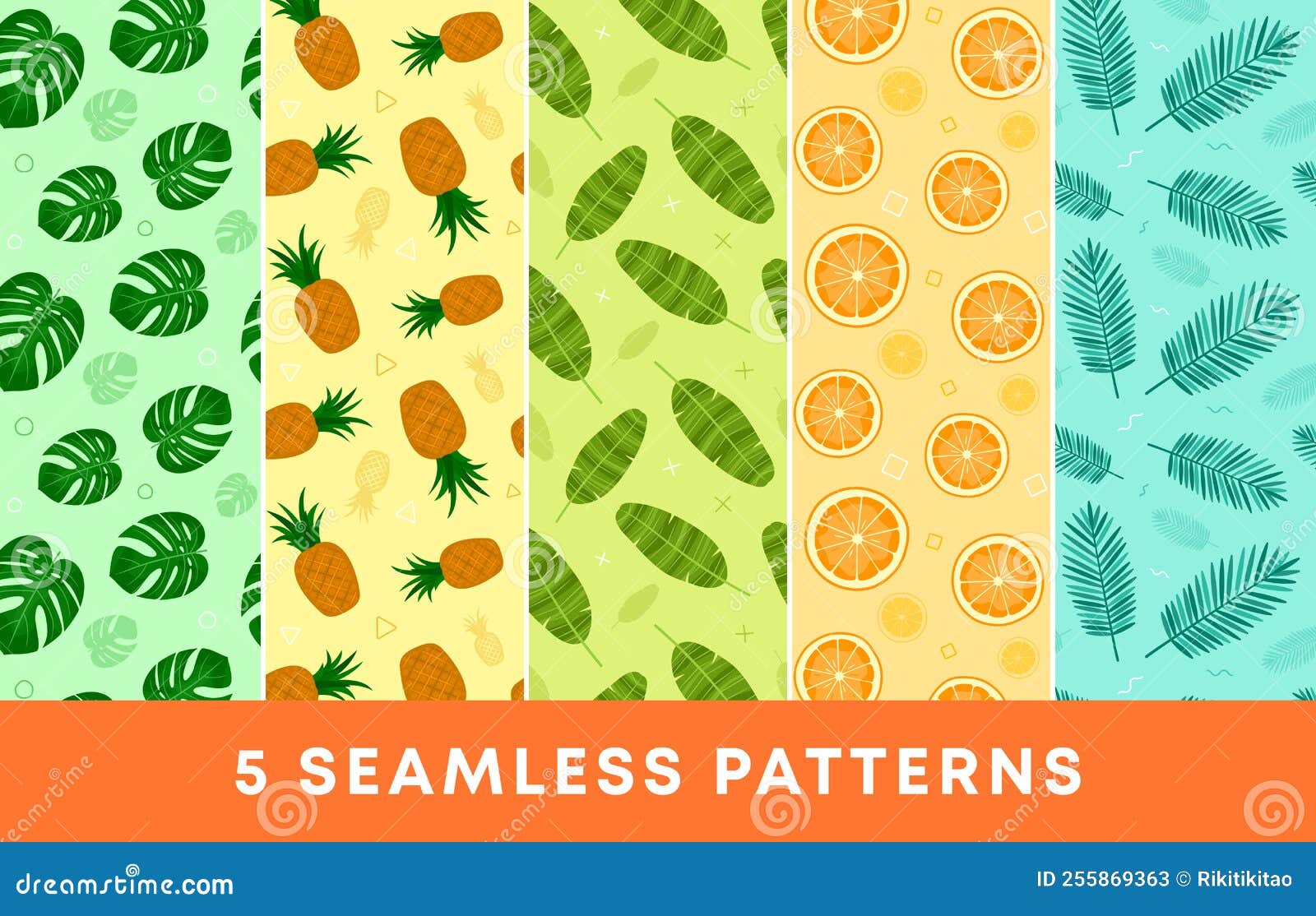 Tropical Seamless Patterns Flat Vector Illustration with Jungle Plants ...