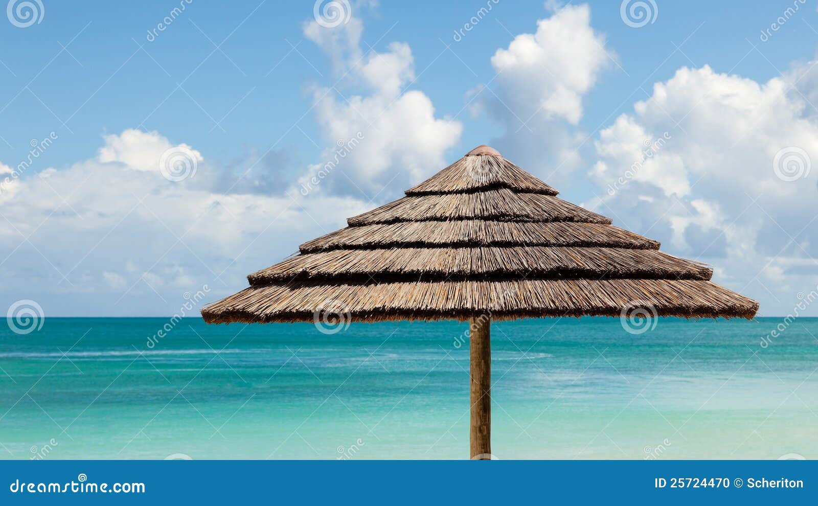 Tropical Seascape with Beach Umbrella & Sunny Sky Stock Photo - Image ...