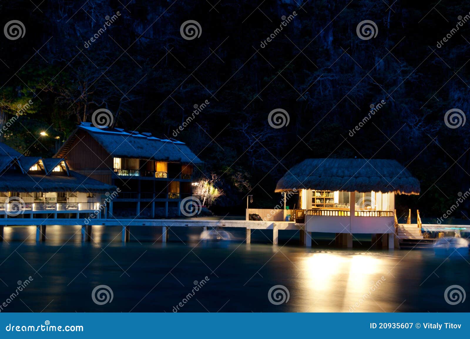 Tropical Seaside Resort Night View Stock Image - Image of cottage ...