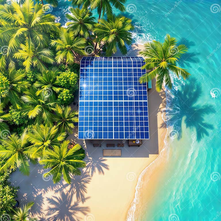 Tropical Paradise: Solar Panels at a Beachfront Villa, Generative Ai ...