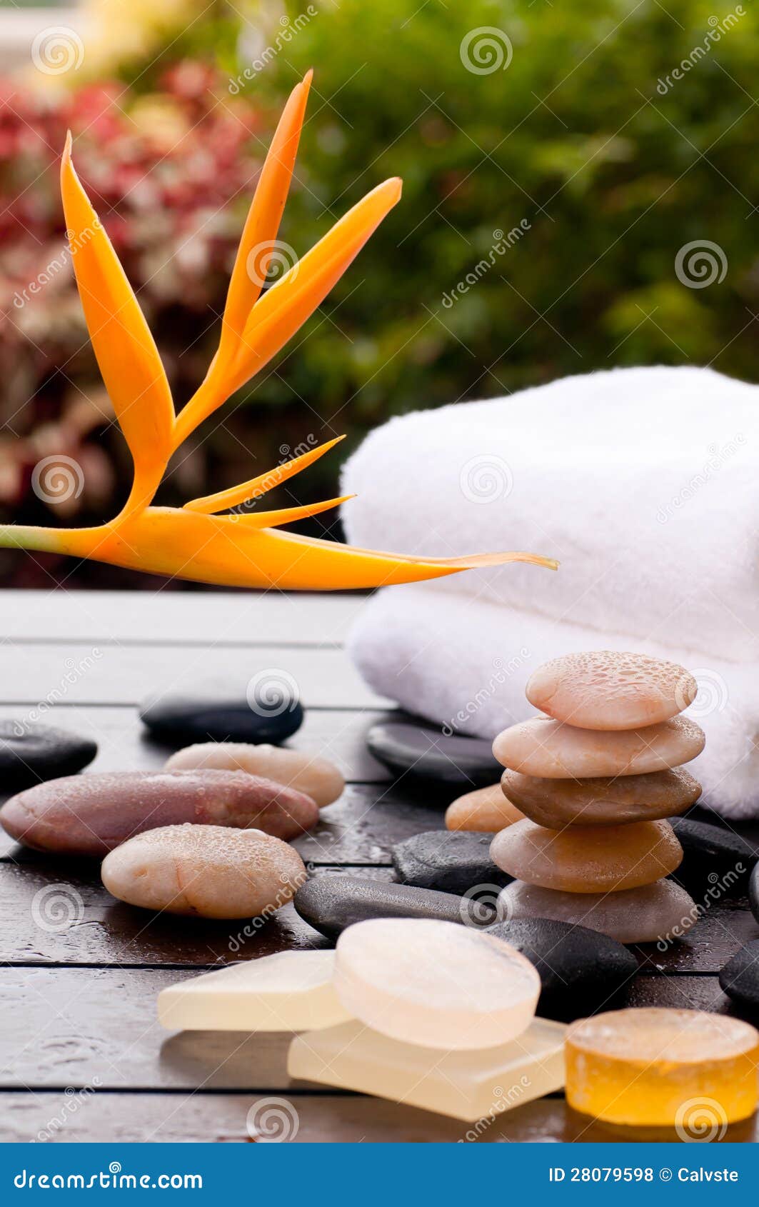 Tropical Spa Massage with Zen Stones and Towels Stock Photo - Image of ...