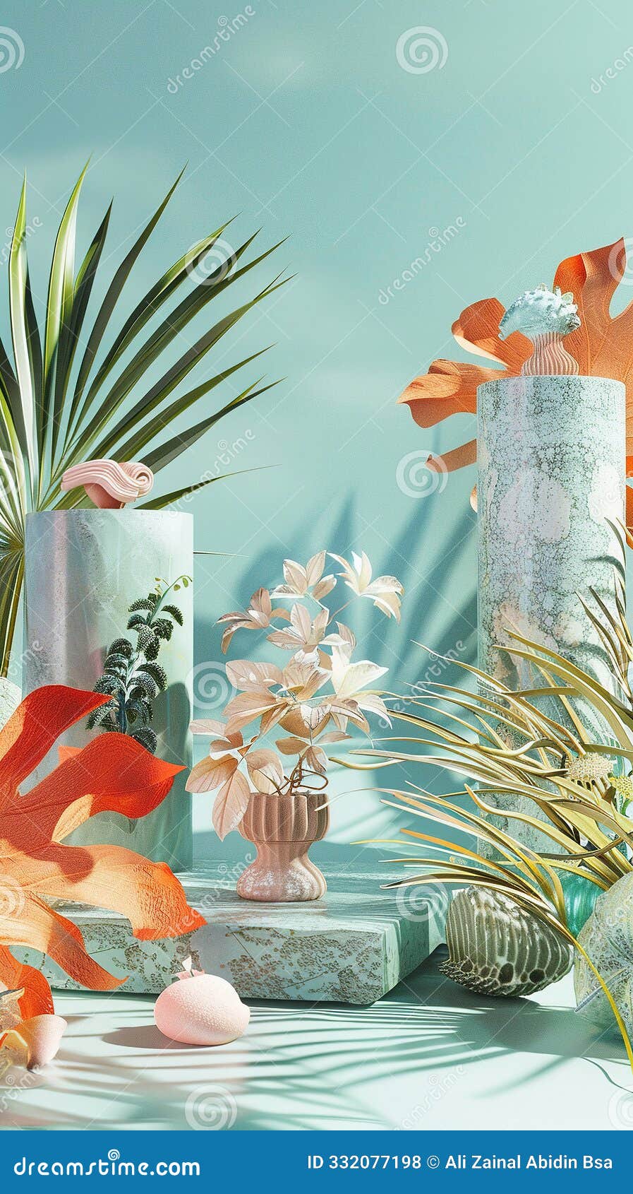 Tropical Still Life with Pastel Colors Stock Photo - Image of leaves ...