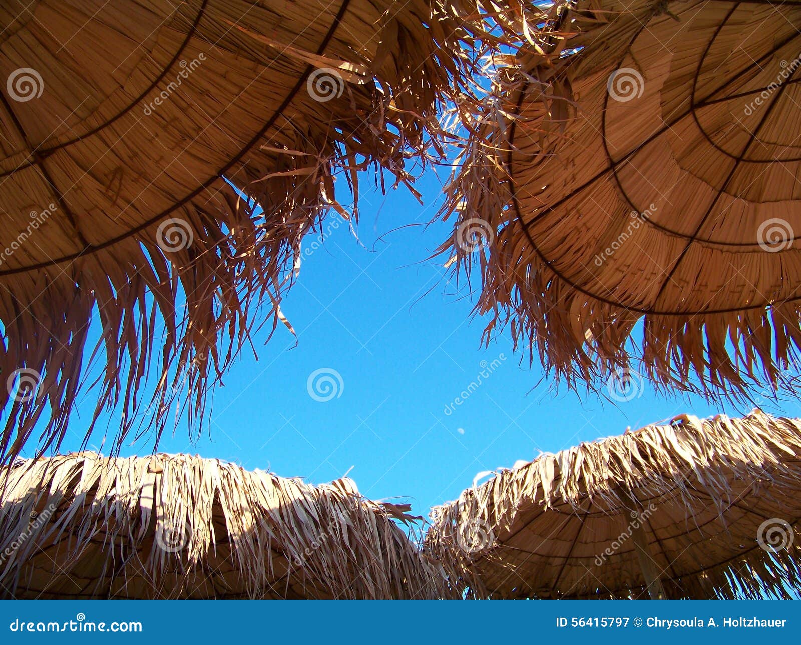 Tropical Straw Beach Umbrellas Stock Image - Image of thatched, look ...