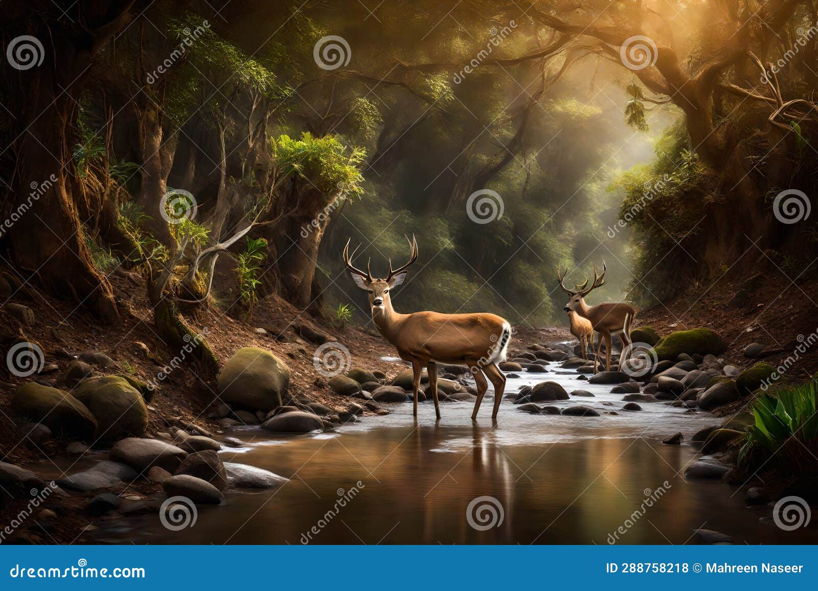 Tropical Stream And Sambar Deer Generated AI Stock Photo ...