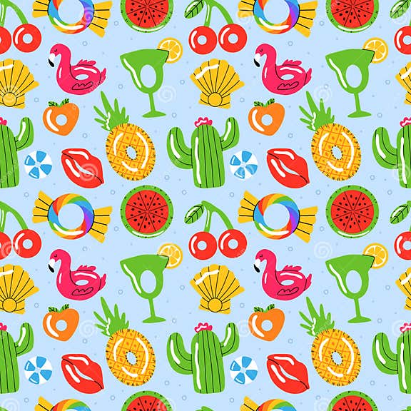 Tropical Summer Fun Pattern Vector Stock Vector - Illustration of ...