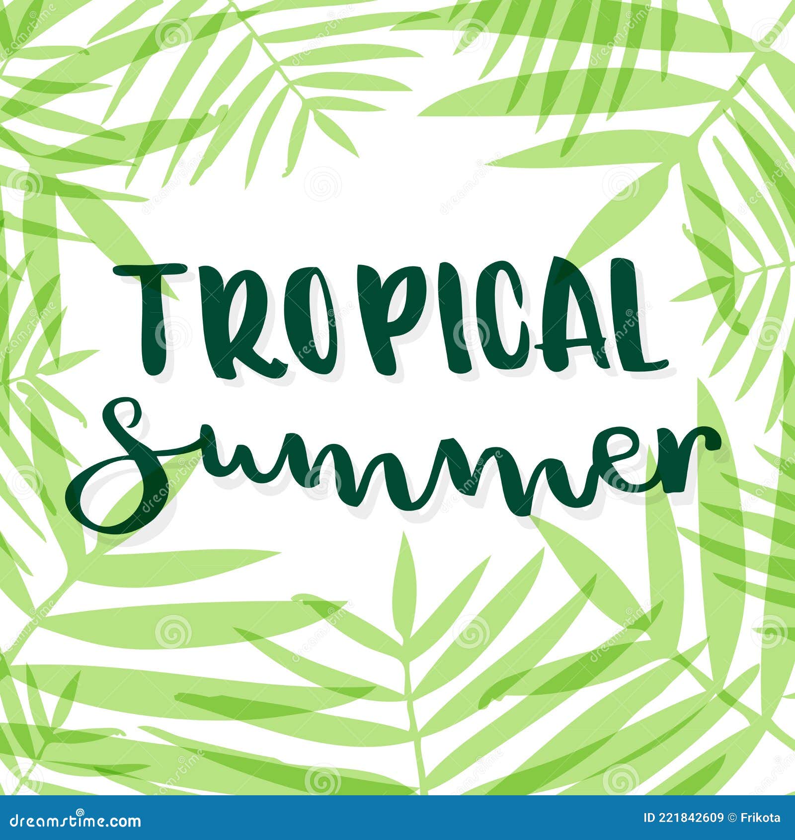 Tropical Summer Lettering. Tropical Leaves. Vector Illustration, Flat ...