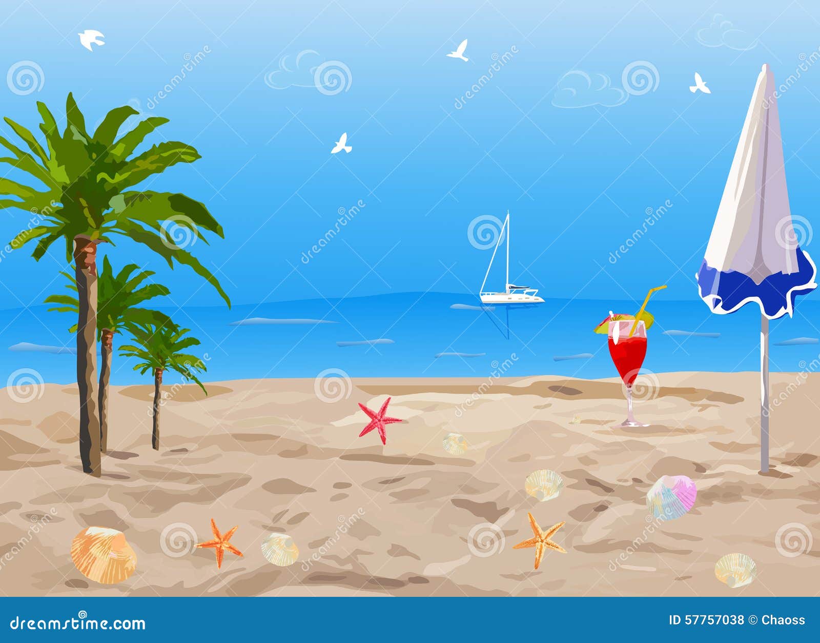 Tropical sunny beach stock vector. Illustration of blue - 57757038