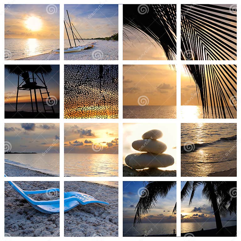 Tropical Sunset Beach Collage Stock Photo - Image of exotic, holiday ...