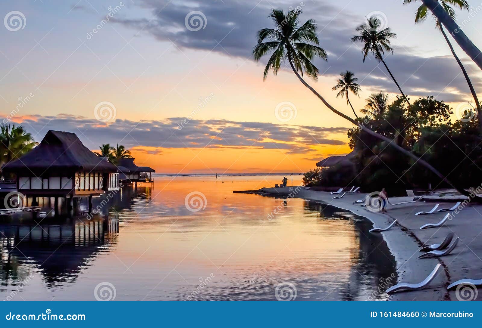 Tropical Sunset, French Polynesia Stock Photo - Image of luxury, clear ...