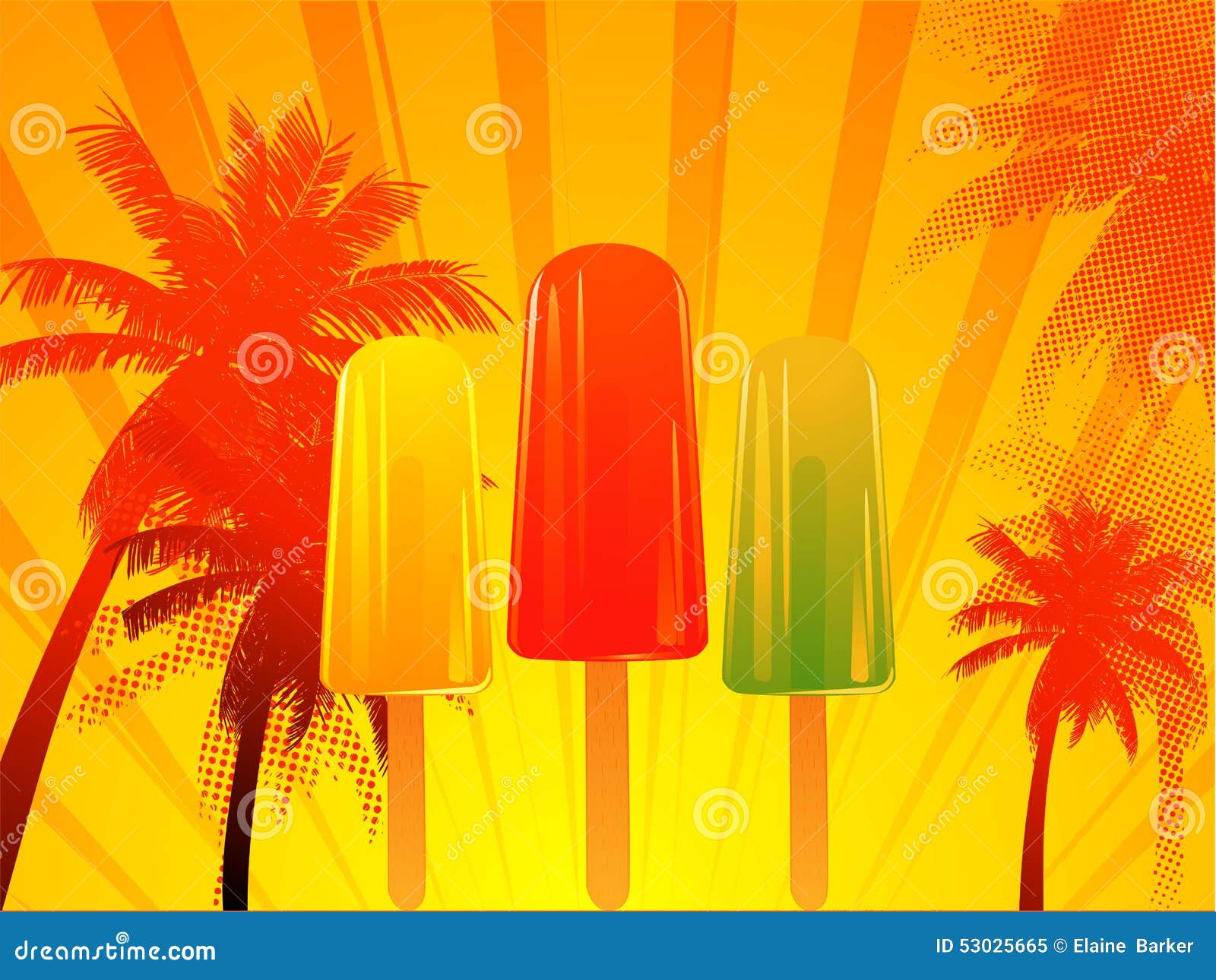 Tropical Sunset with Ice Lolly Stock Illustration - Illustration of ...